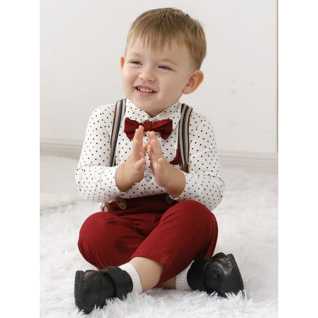 CARETOO Baby Boy Clothes 0-18M 4pcs Formal Dress Shirt Suspender ...