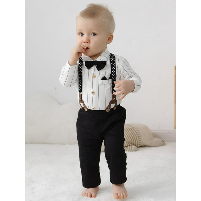 CARETOO Baby Boy Clothes 0-24M Infant Formal Dress Shirt Suspender ...