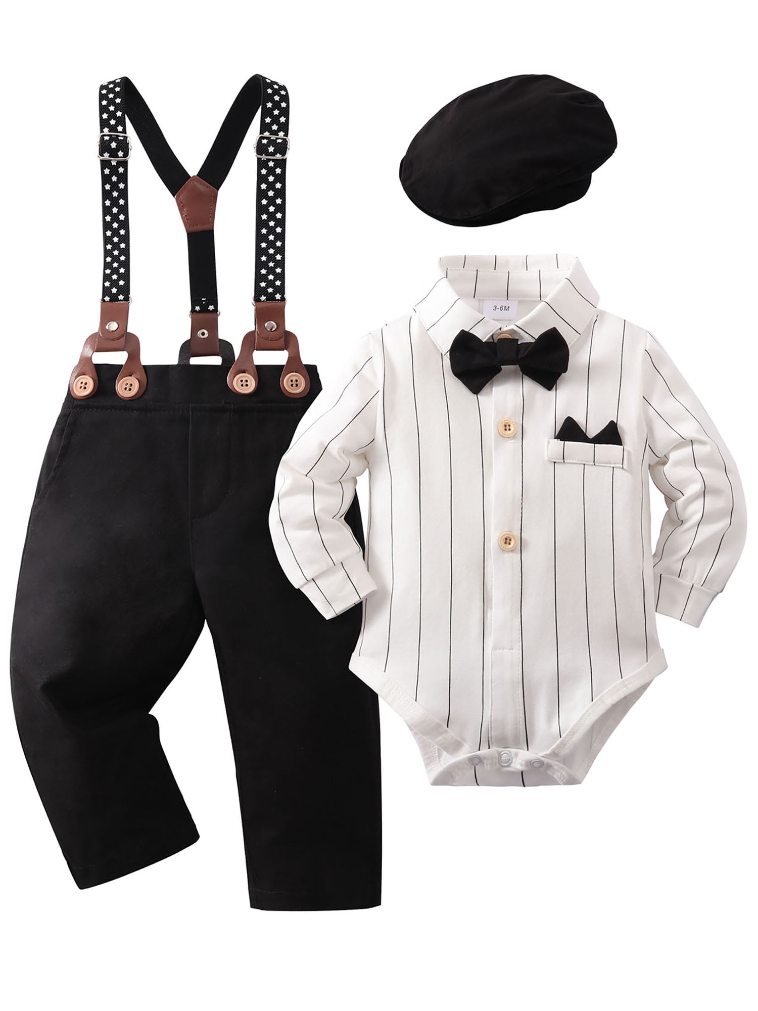 CARETOO Baby Boy Clothes 0-24M Infant Formal Dress Shirt Suspender ...