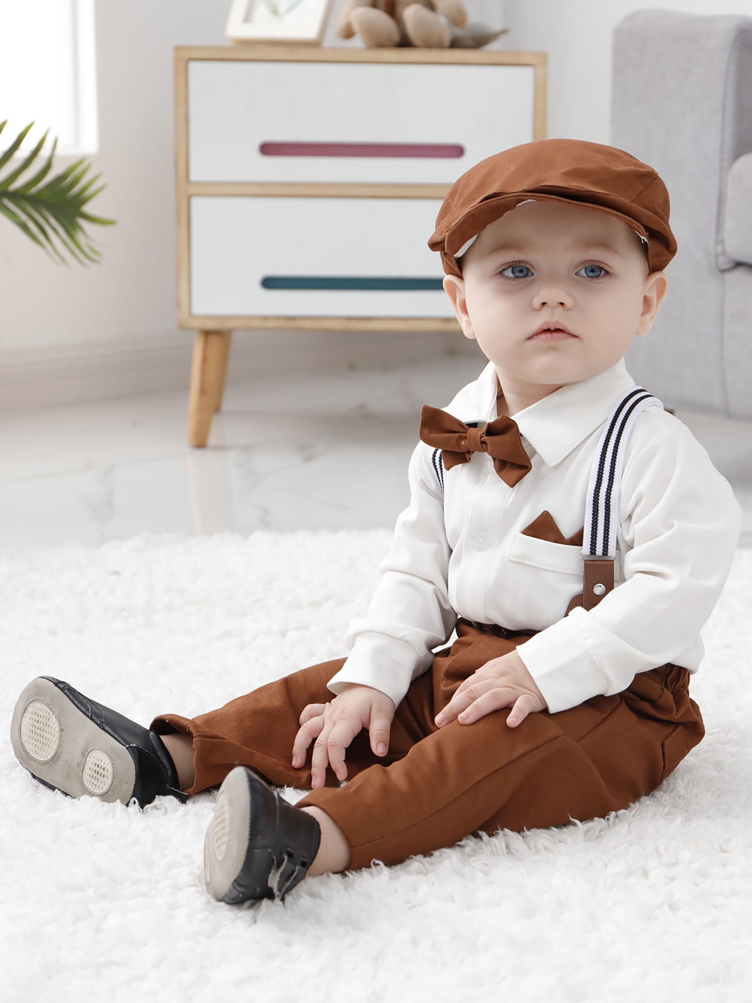 CARETOO Baby Boy Clothes Formal Suit Infant Shirt Hat Suspender Pants ...
