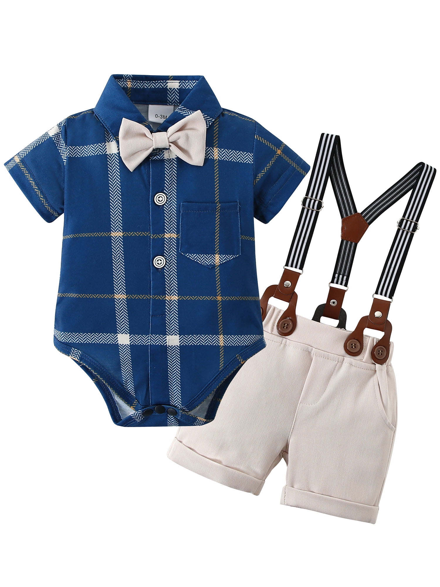 CARETOO Baby Boy Clothes Suit Infant Tuxedo Plaid Shirt Suspender ...