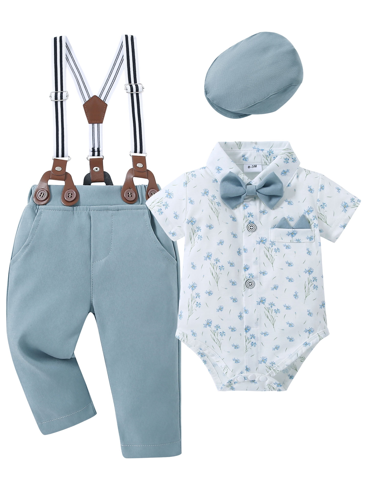 CARETOO Baby Boy Clothes Suits Gentleman 0-24M Dress Romper Suspender ...