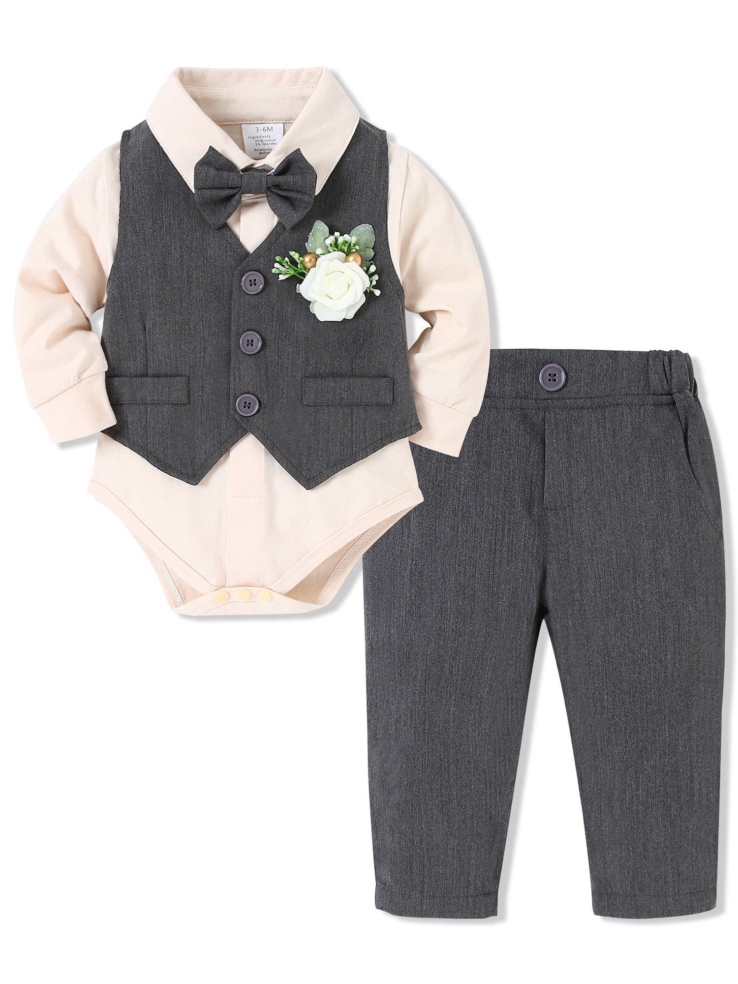 CARETOO Baby Boy Clothes Suits Infant Gentleman Outfit Dress Shirt Vest ...