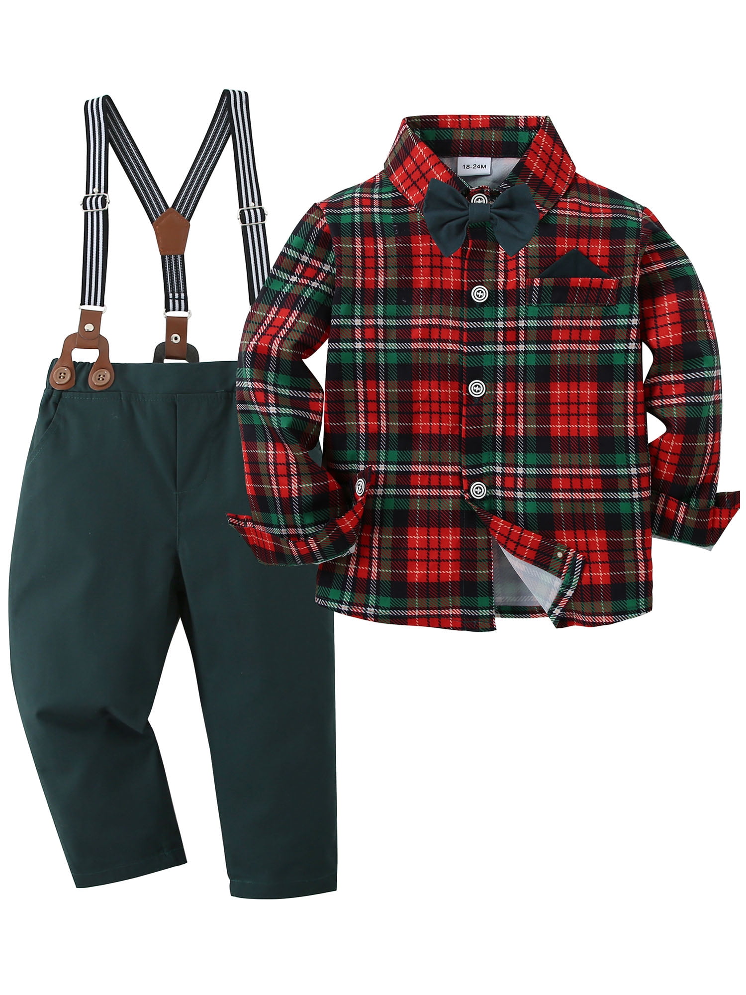 CARETOO Baby Boy Clothes Suits Toddler Plaid Shirt Bowtie Suspender ...