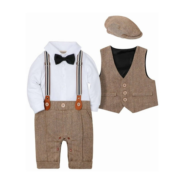 CARETOO Newborn Baby Boy Tuxedo Outfit 3pcs Set - Cotton Infant Suit ...