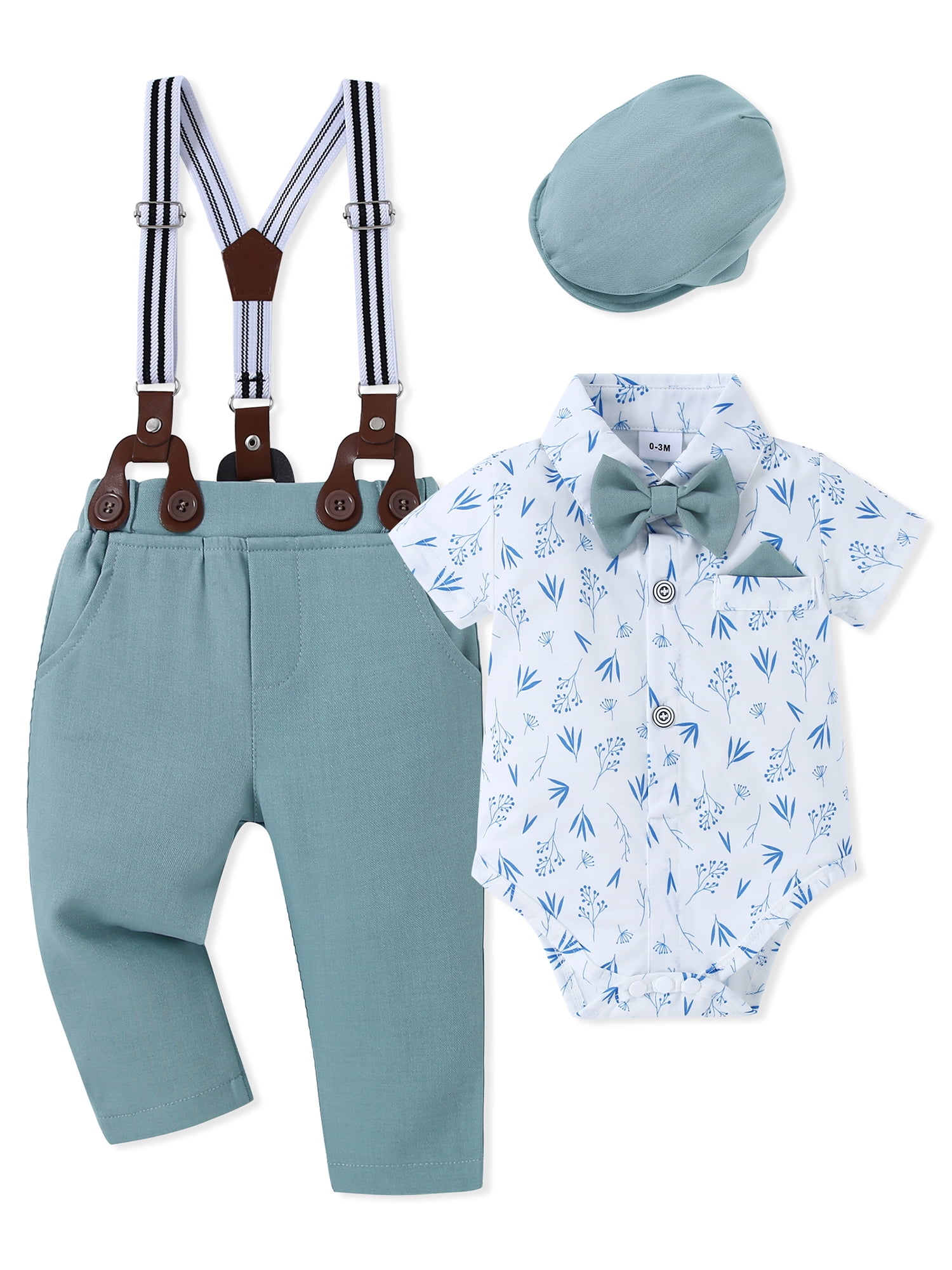 CARETOO Boy Clothes 0-18M Cotton Fabric Formal Outfit Shirt Tie Hat ...
