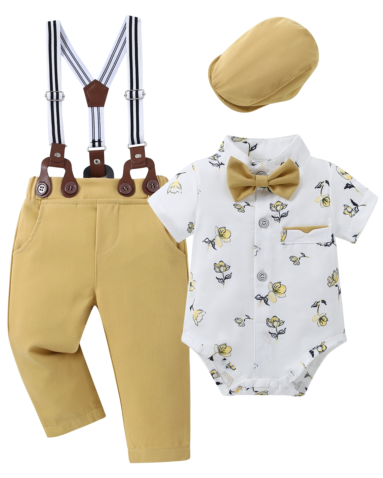 CARETOO Boy Clothes Newborn Formal Outfit Shirt Bowtie Suspender Pants ...