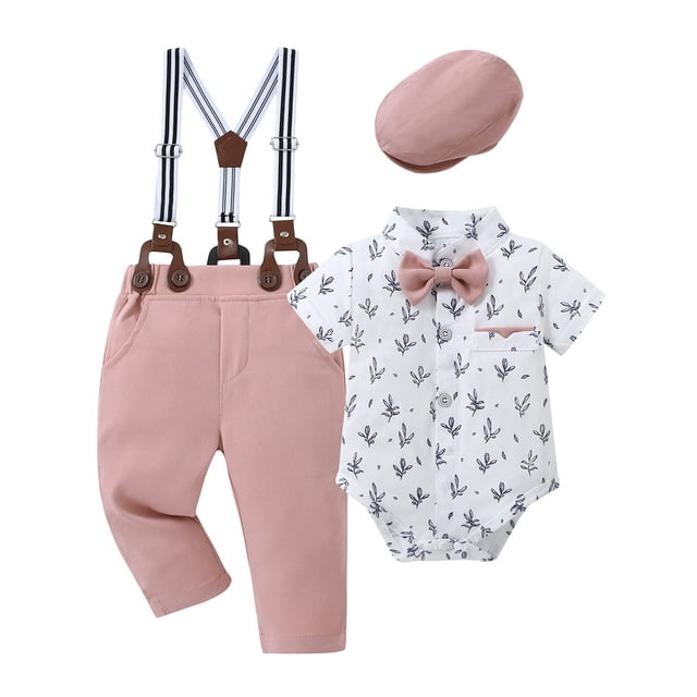 CARETOO Boy Clothes Newborn Formal Outfit Shirt Bowtie Suspender Pants ...