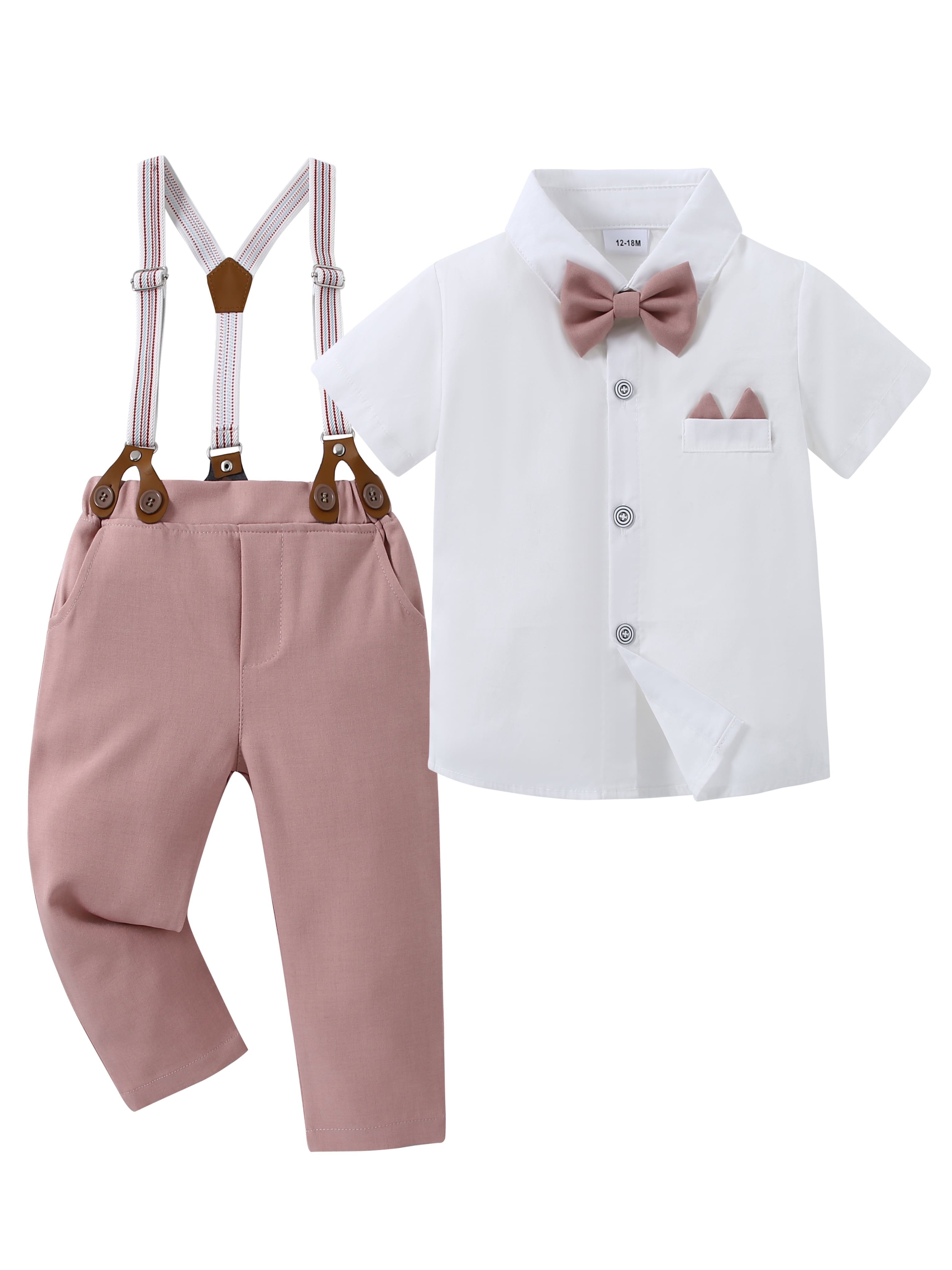 CARETOO Boy Clothes Set Toddler Formal Dress Shirt Bowtie Suspender ...