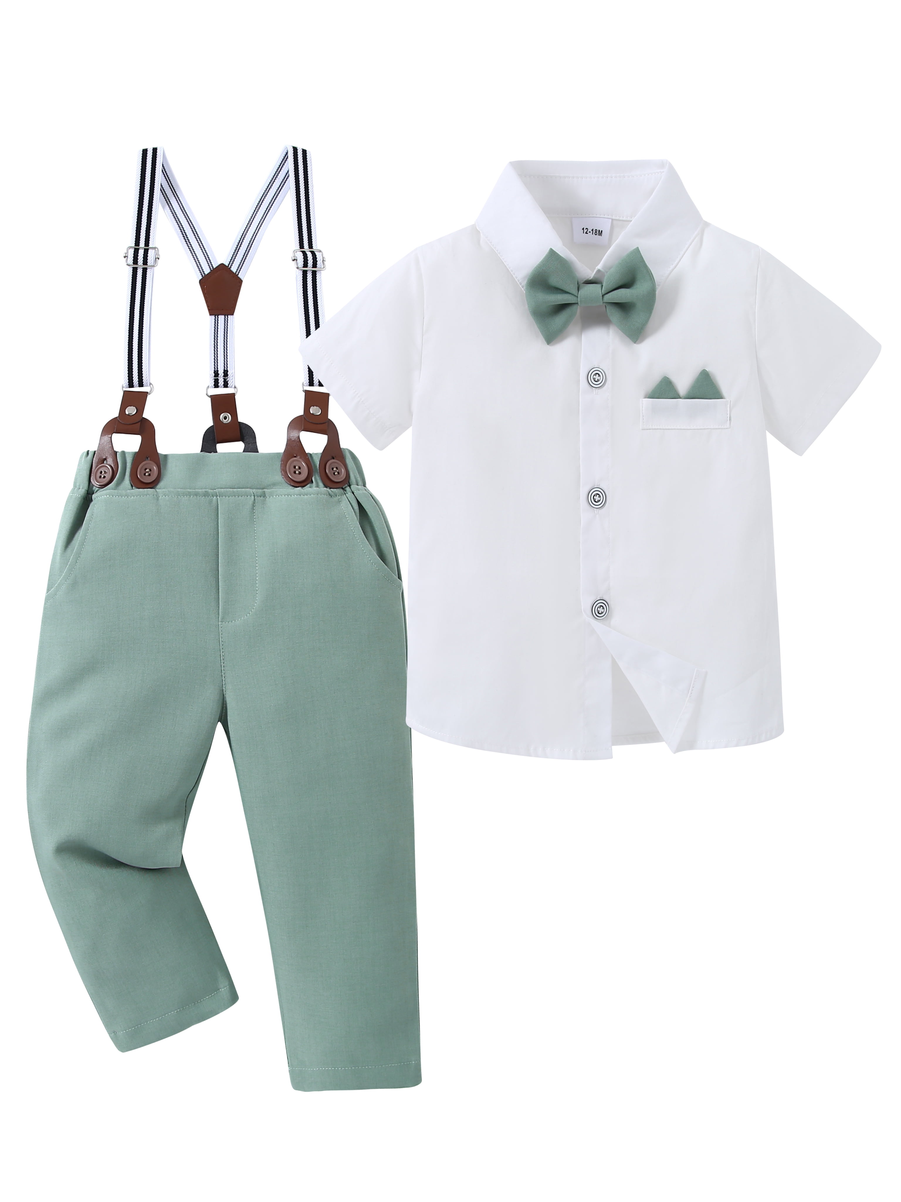 CARETOO Boy Clothes Set Toddler Formal Dress Shirt Bowtie Suspender ...
