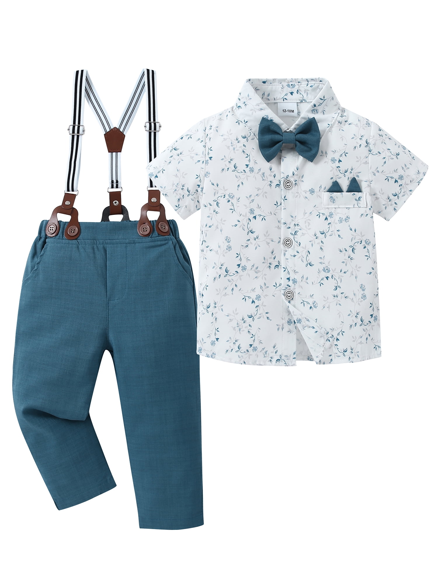 CARETOO Boy Clothes Set Toddler Formal Dress Shirt Bowtie Suspender ...
