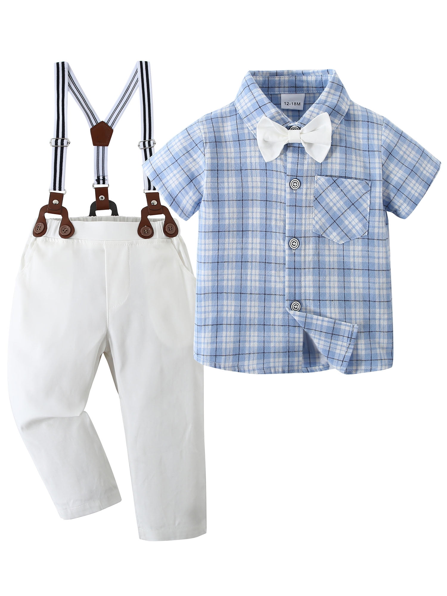 CARETOO Boy Clothes Set Toddler Formal Plaid Dress Shirt Bowtie ...