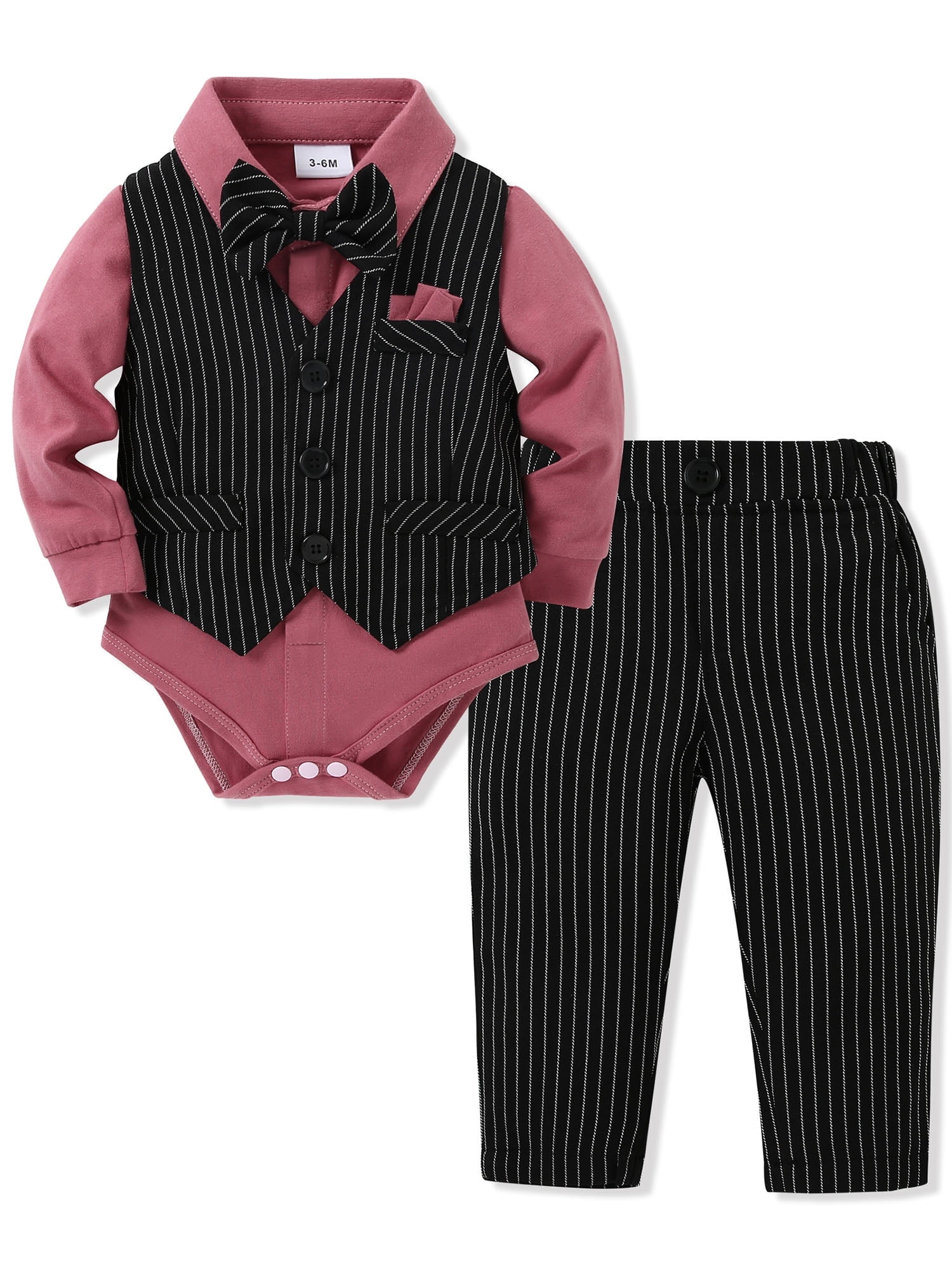 CARETOO Boy Clothes Suit Formal Cotton Fabric Outfit Onesie Striped ...