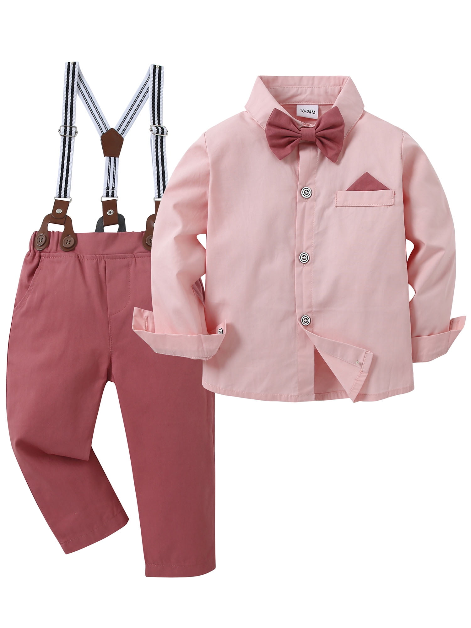 CARETOO Boy Clothes Suit Toddler Formal Shirt Bowtie Suspender Pants ...
