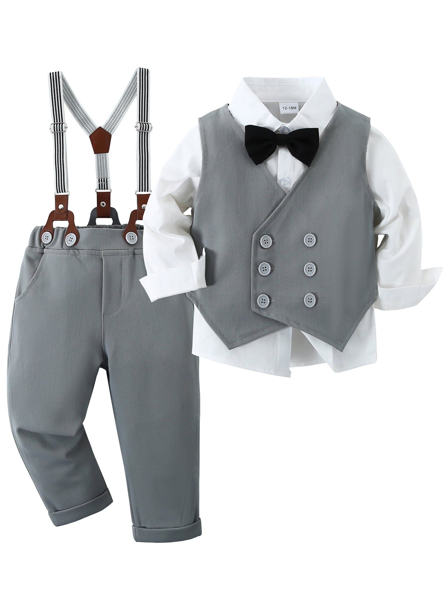 CARETOO Boy Clothes Suits Formal Dress Shirt Bowtie Vest Suspender ...