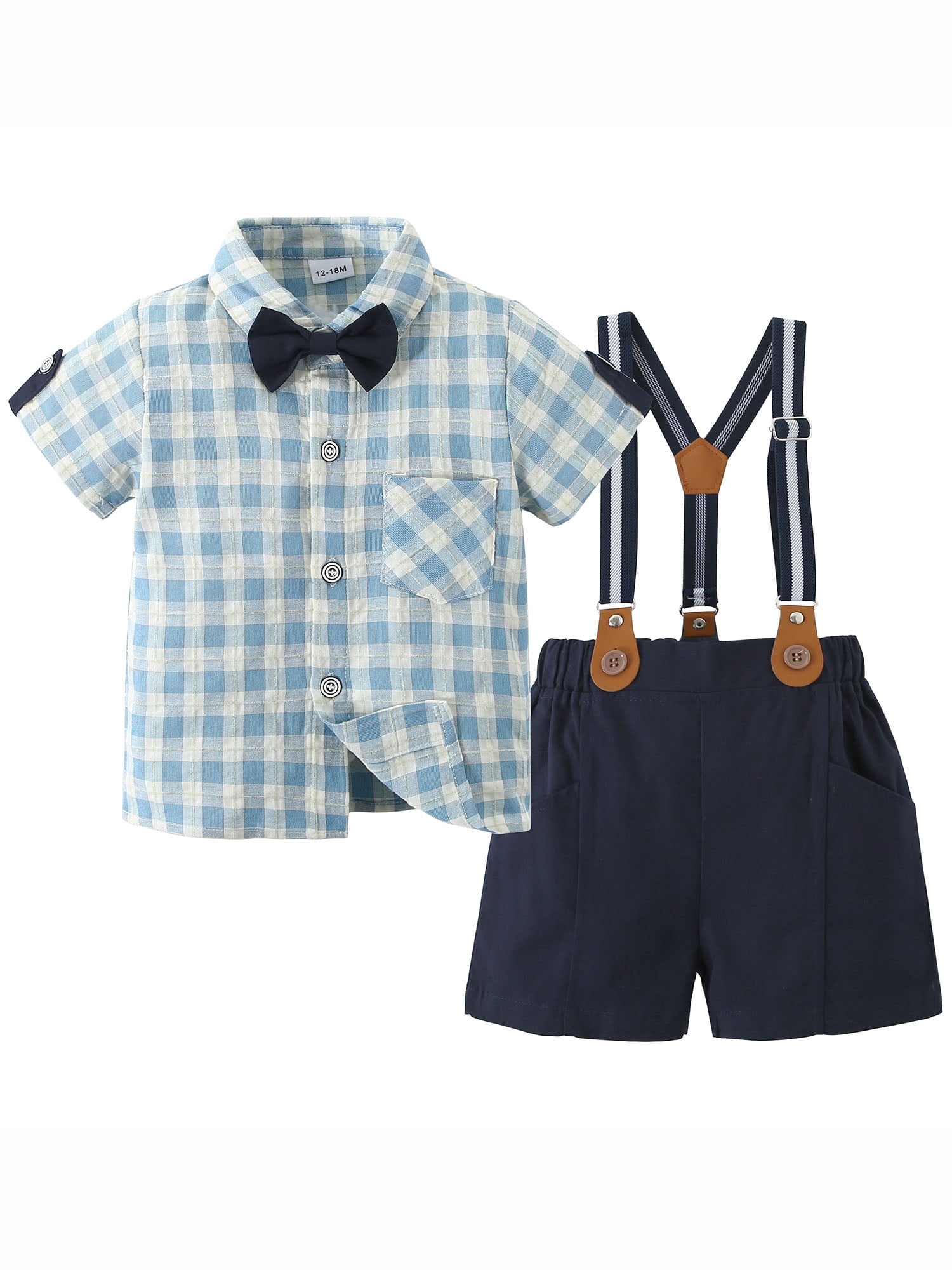 CARETOO Boy Clothes Suits Formal Toddler Plaid Dress Shirt Shorts ...
