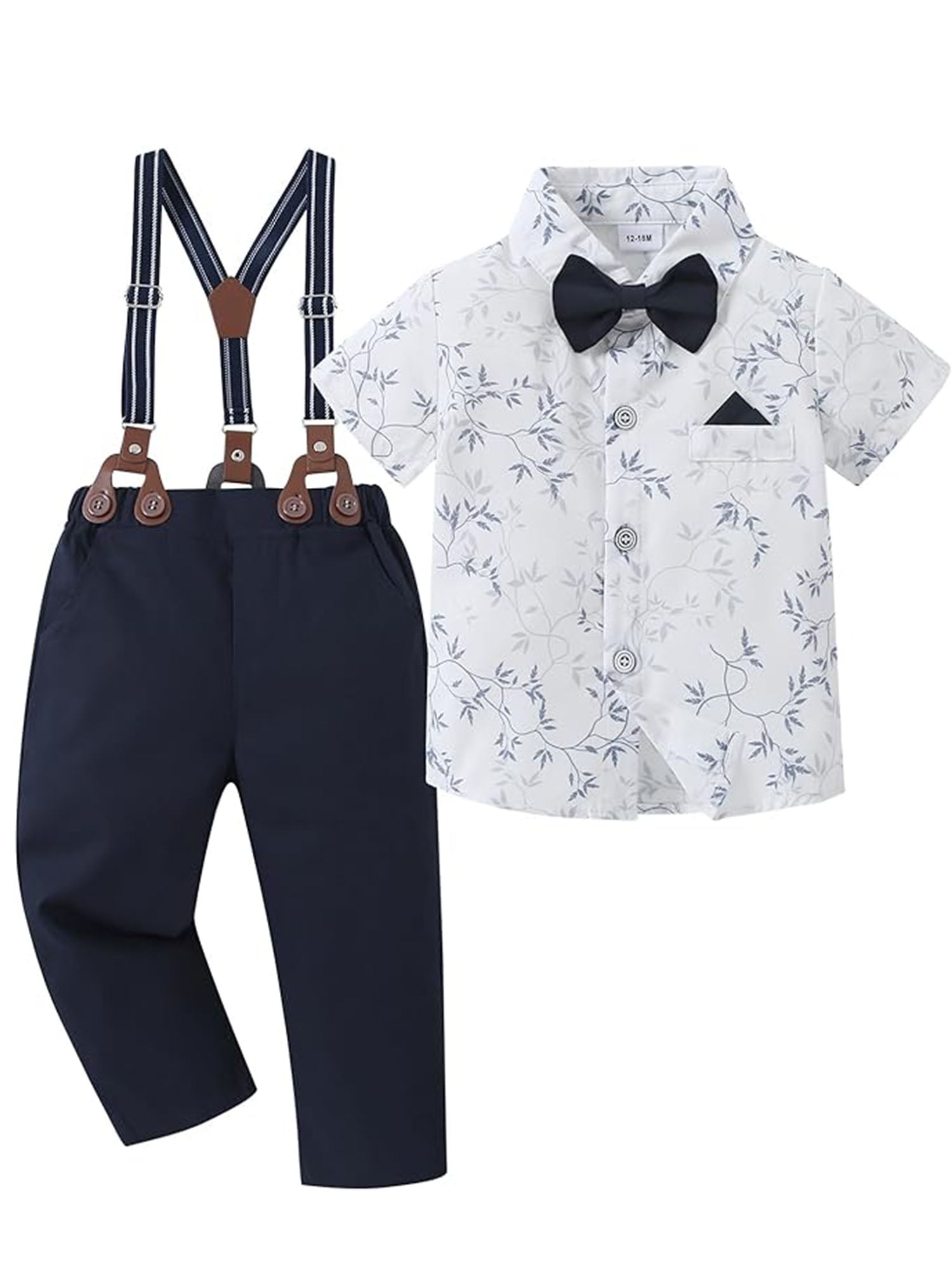 CARETOO Boy Clothes Suits Toddler Boy Outfit Dress Shirt Bowtie Pants ...