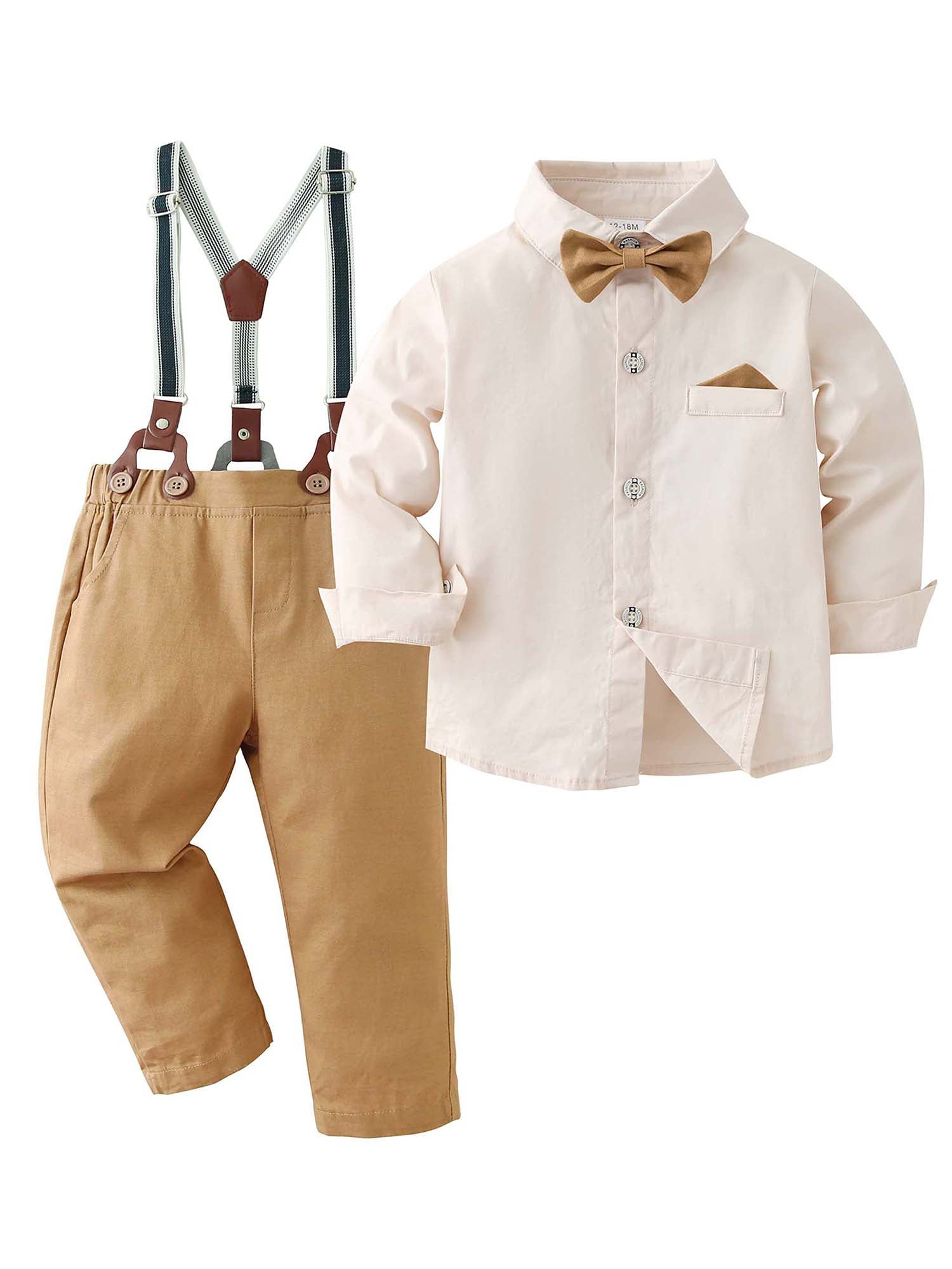 CARETOO Boy Clothes Suits Toddler Formal Shirt Bowtie Suspender Pants ...