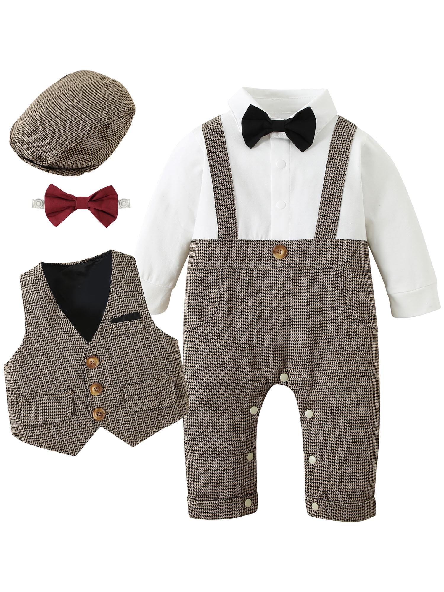 CARETOO Boys Formal Outfits Suits Clothes Jumpsuit Beret Hat Waistcoast ...