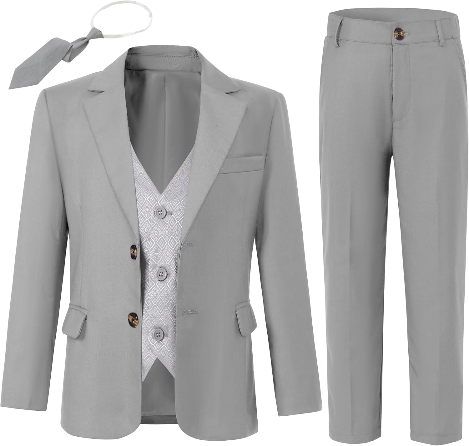 CARETOO Boys Suit 4 Piece Slim Fit Boys Suits Jacket Vest Pants Tie for ...