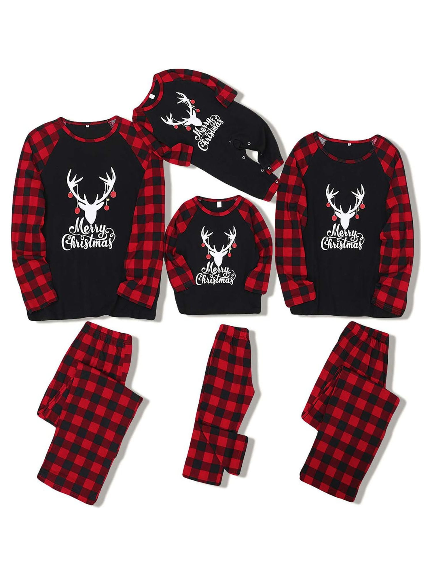 CARETOO Holiday Christmas Family Pajamas Matching Set Long Sleeve Moose ...