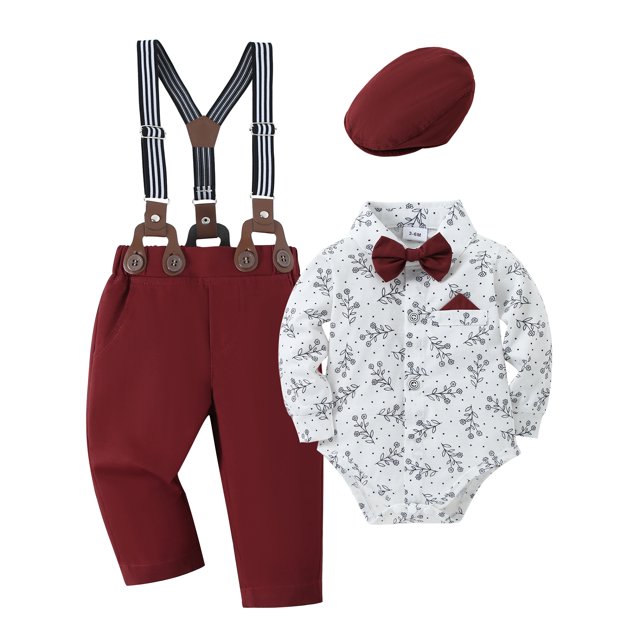 CARETOO Infant Boy Clothes Gentleman Suits Dress Shirt Beret Suspender ...