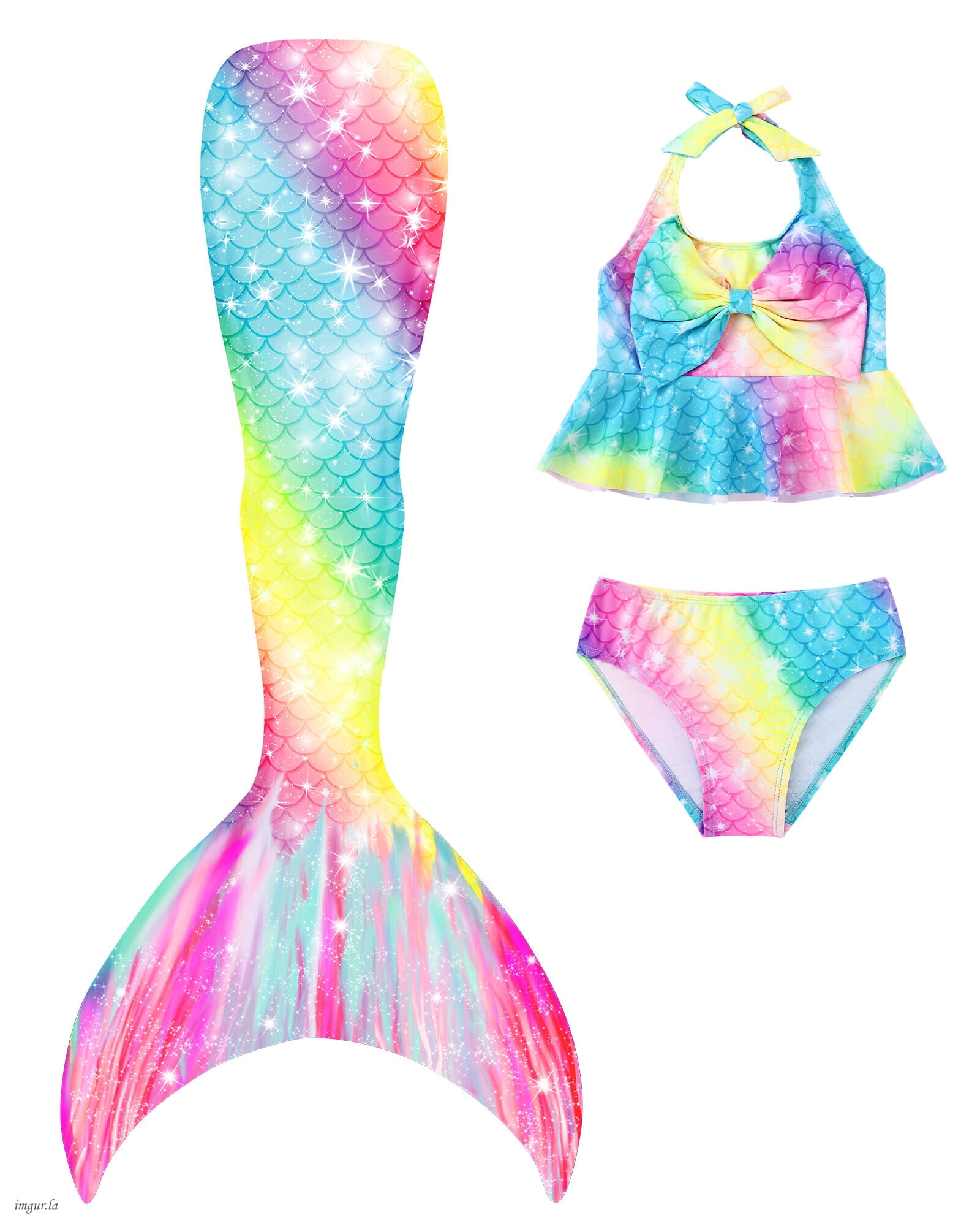 CARETOO Mermaid Swimsuit For Girls 3Pcs Kids Swimwear With Mermaid Tail ...