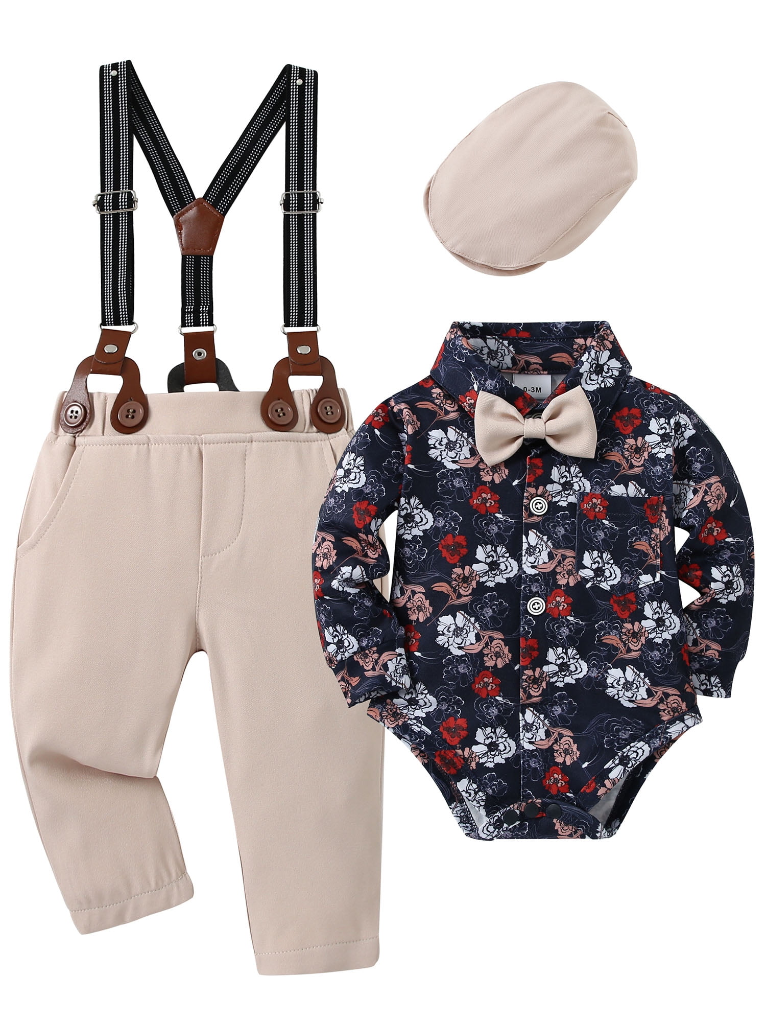 CARETOO Newborn Baby Boy Clothes Formal Long Sleeve Floral Dress Shirt ...