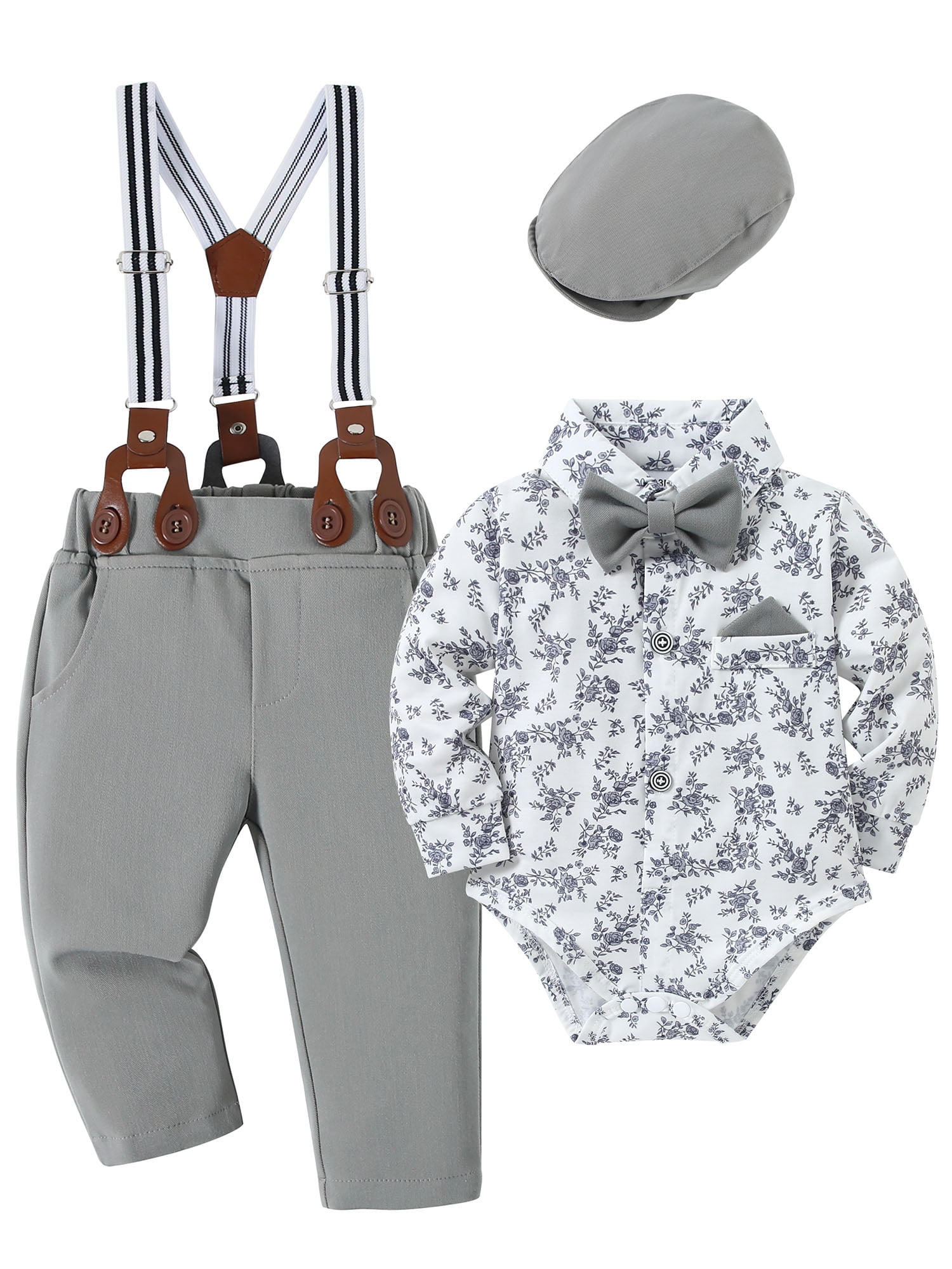 CARETOO Newborn Baby Boy Clothes Formal Long Sleeve Print Dress Shirt ...