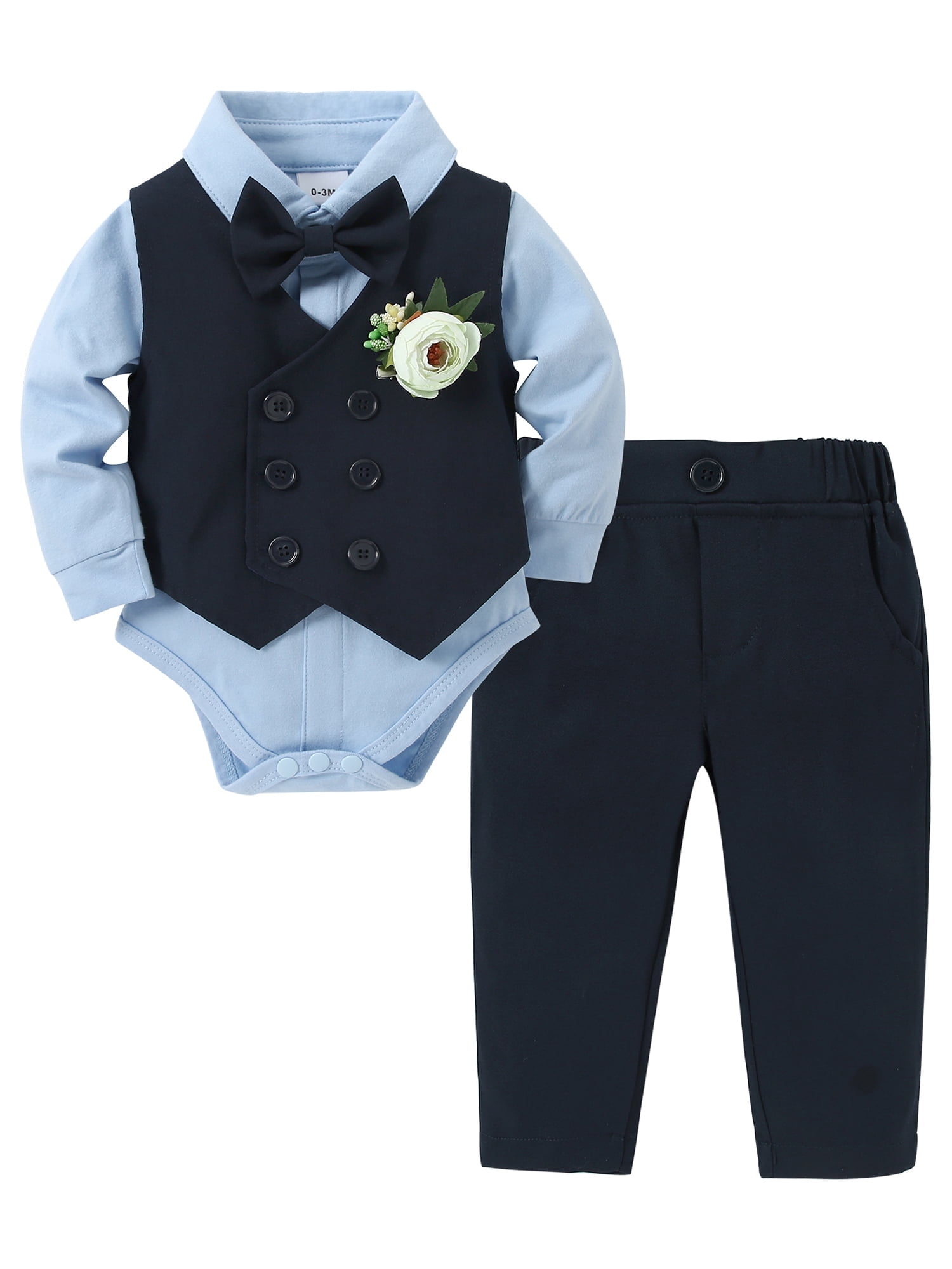 CARETOO Newborn Boy Clothes Suit 5Pcs Infant Formal Outfit Dress Shirt ...