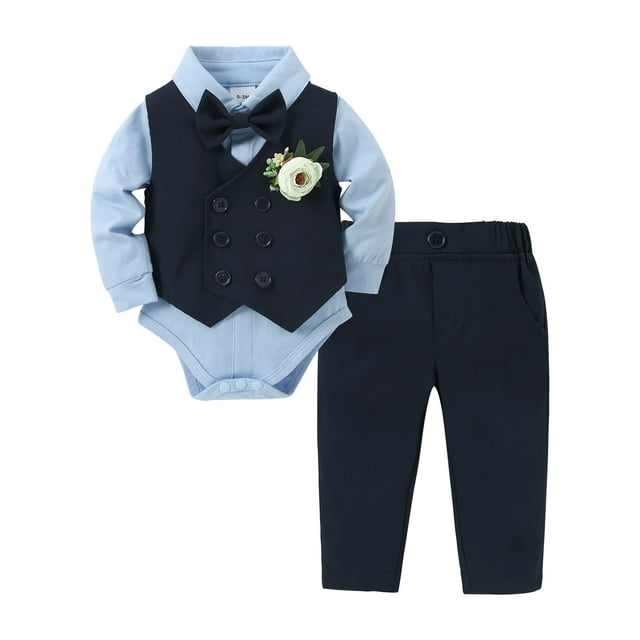 CARETOO Newborn Boy Clothes Suit 5Pcs Infant Formal Outfit Dress Shirt ...