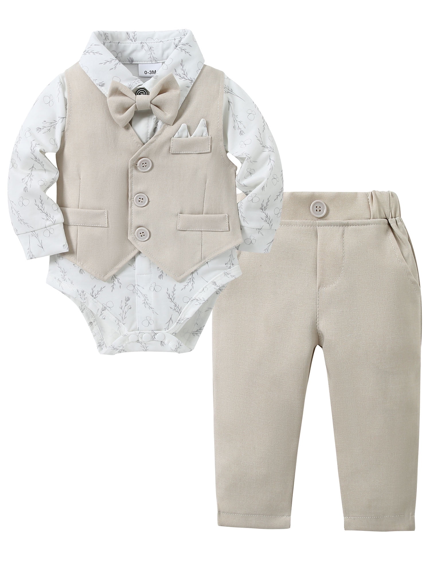 CARETOO Newborn Boy Clothes Suit Formal Outfit Onesie Shirt Tie ...