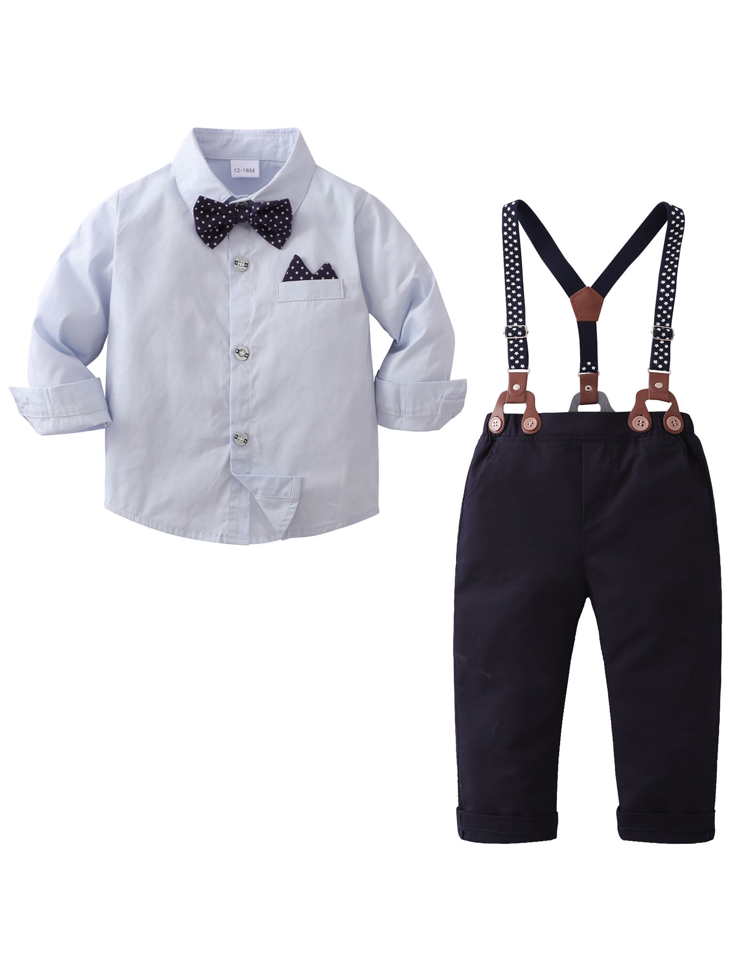 CARETOO Toddler Baby Boy Clothes Suit Dress Shirt Bowtie Suspender ...
