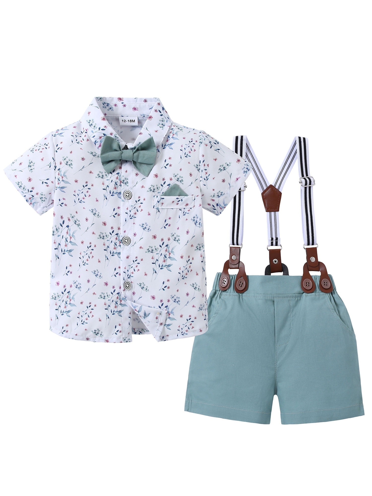 CARETOO Toddler Boy Clothes Formal Suits Cotton Fabric Shirt Suspender ...