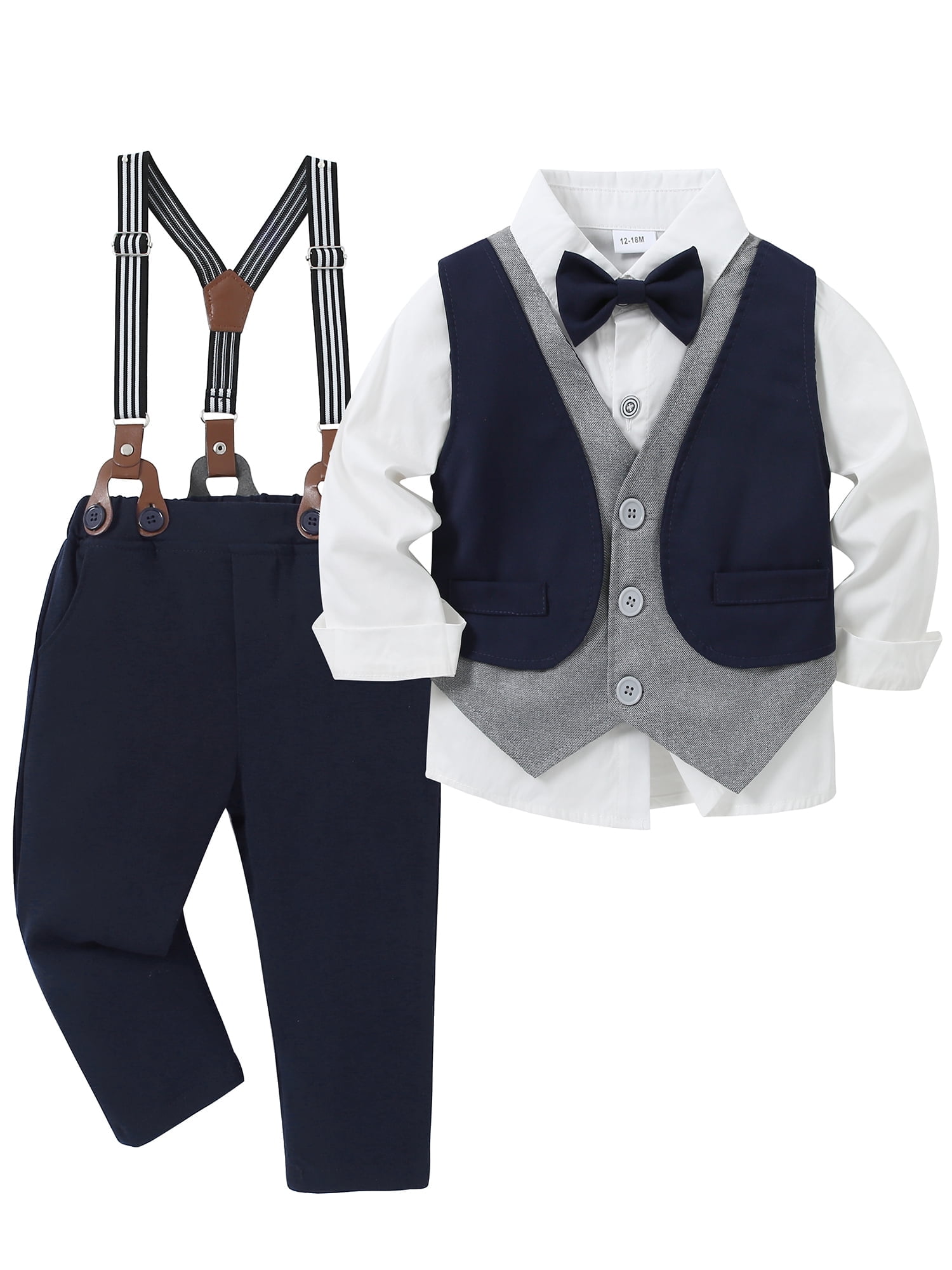 CARETOO Toddler Boy Clothes Little Boys Dress Shirt Layered Vest Bowtie ...
