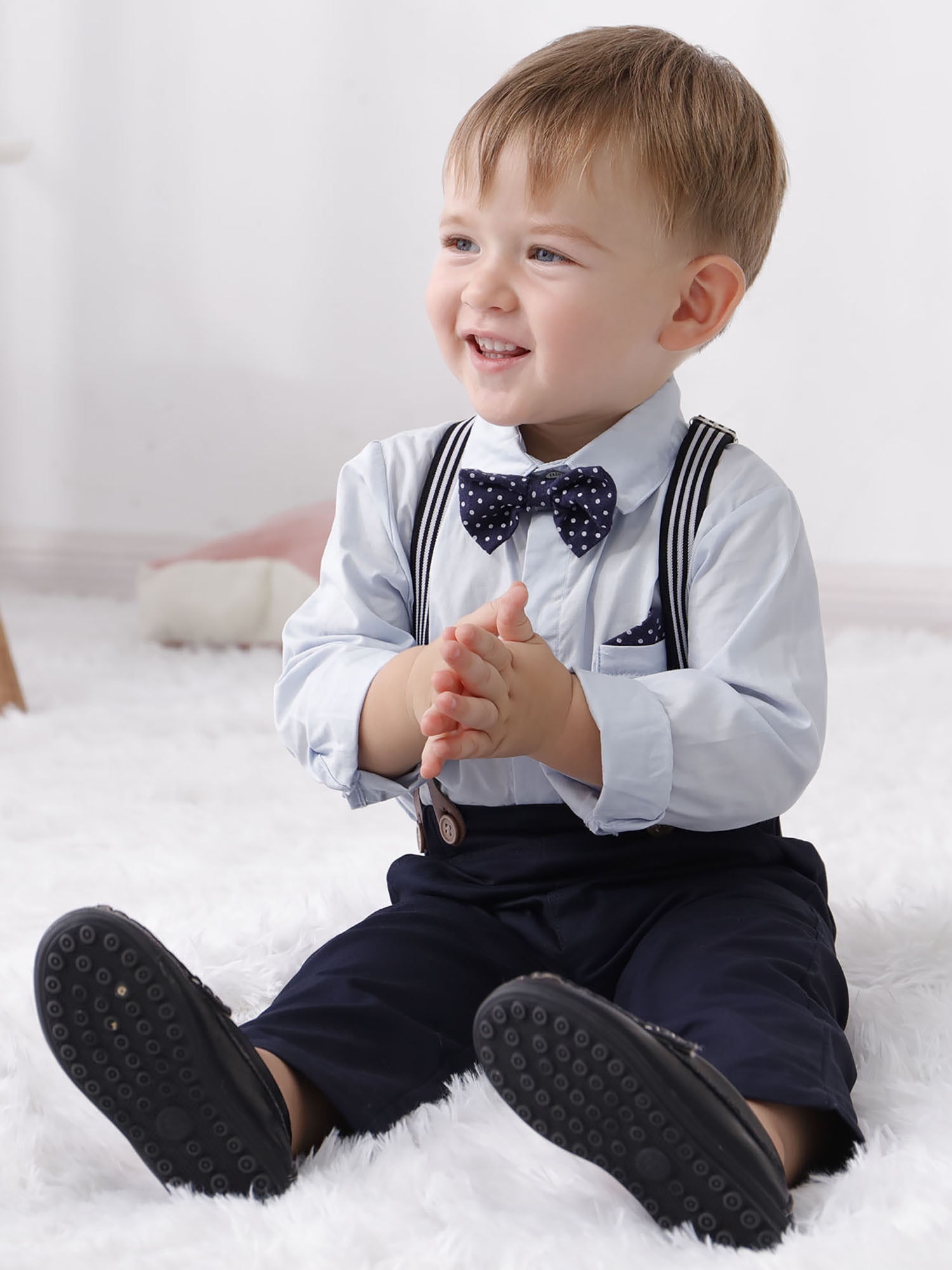 CARETOO Toddler Boy Clothes Set Cotton Fabric Formal Outfits Shirt Suspender Pants Bowtie 1-5T ...