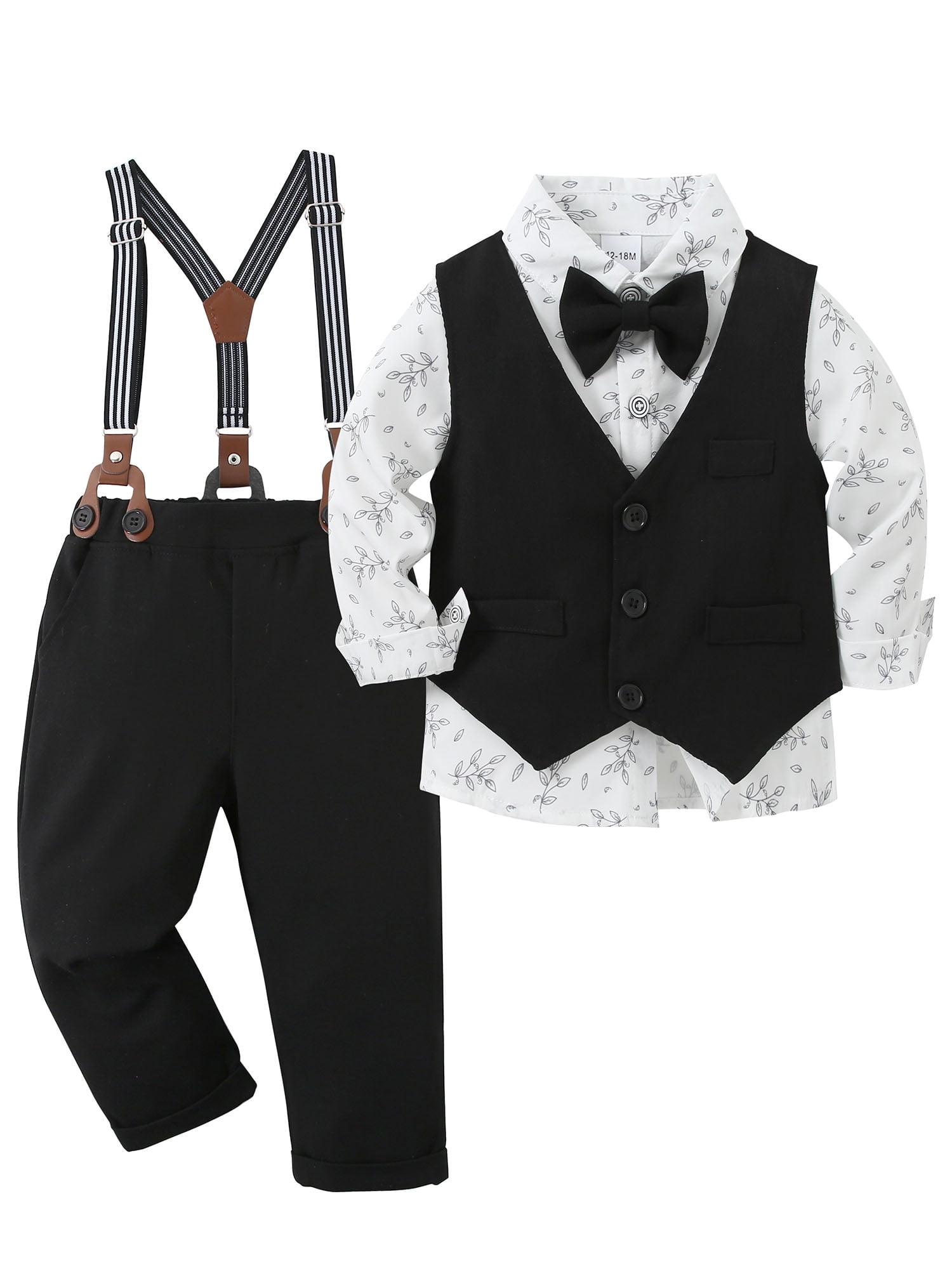 CARETOO Toddler Boy Clothes Set Formal Suit Shirt Waistcoat Suspender ...