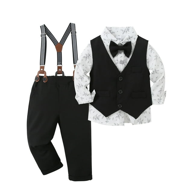 CARETOO Toddler Boy Clothes Set Formal Suit Shirt Waistcoat Suspender ...