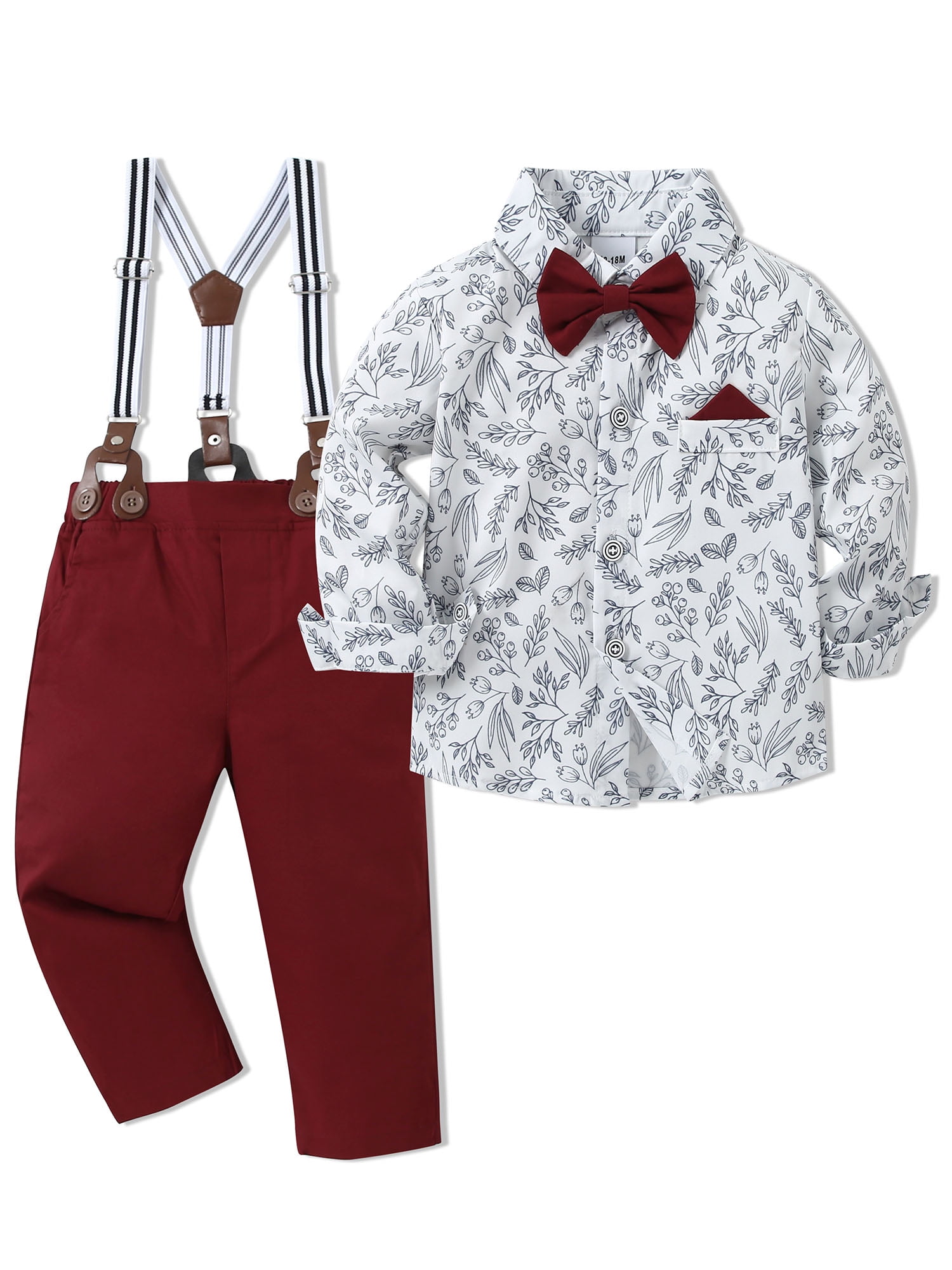 CARETOO Toddler Boy Clothes Sets 1-5 Years Floral Formal Dress Shirt ...