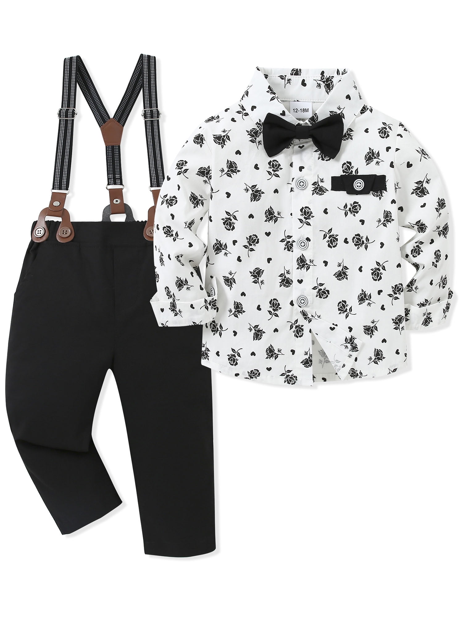 CARETOO Toddler Boy Clothes Sets 1-5T Formal Flower Dress Shirt Bowtie ...