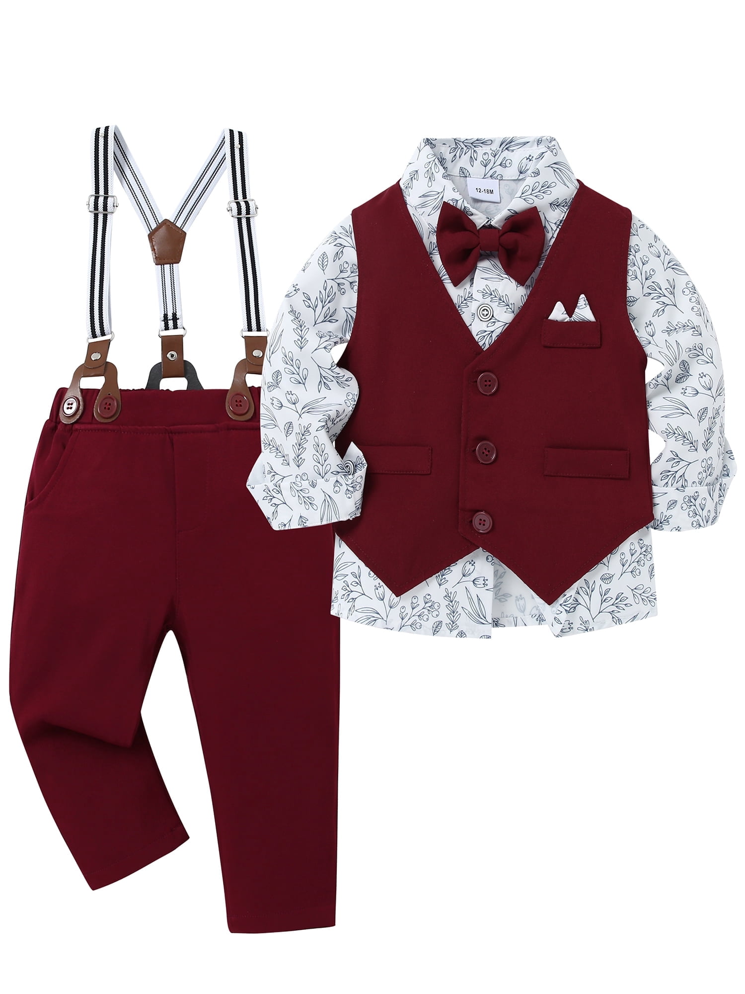 CARETOO Toddler Boy Clothes Suit Formal Dress Shirt Bowtie Vest ...