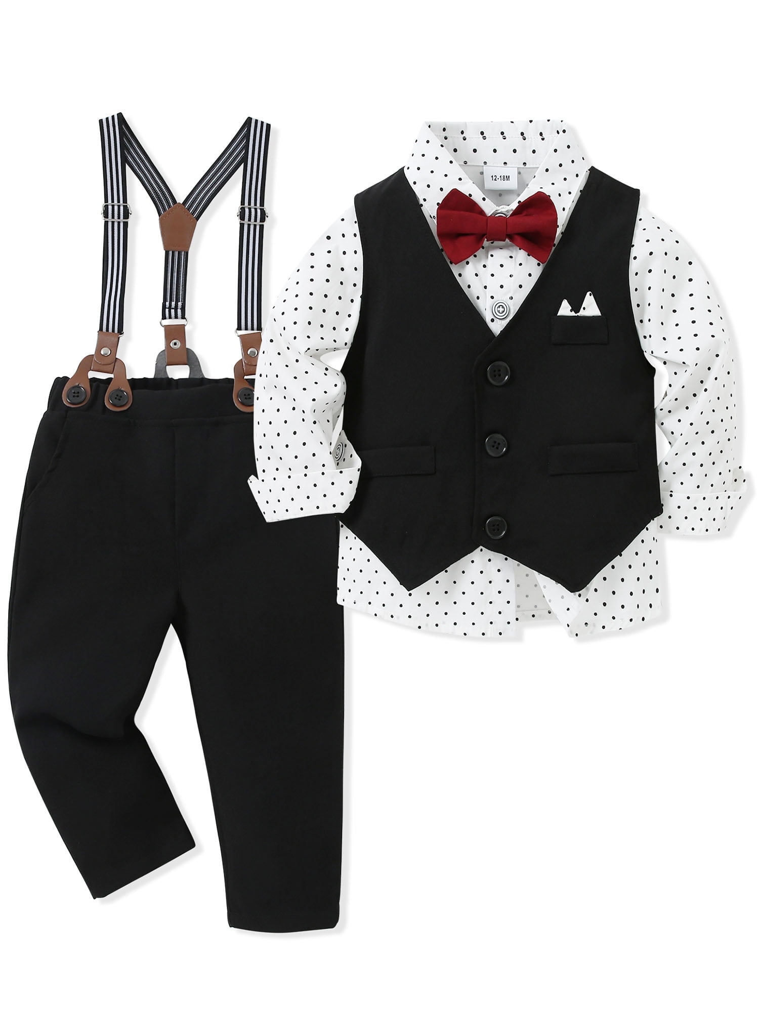 CARETOO Toddler Boy Clothes Suit Outfit Formal Shirt Vest Bow Tie ...