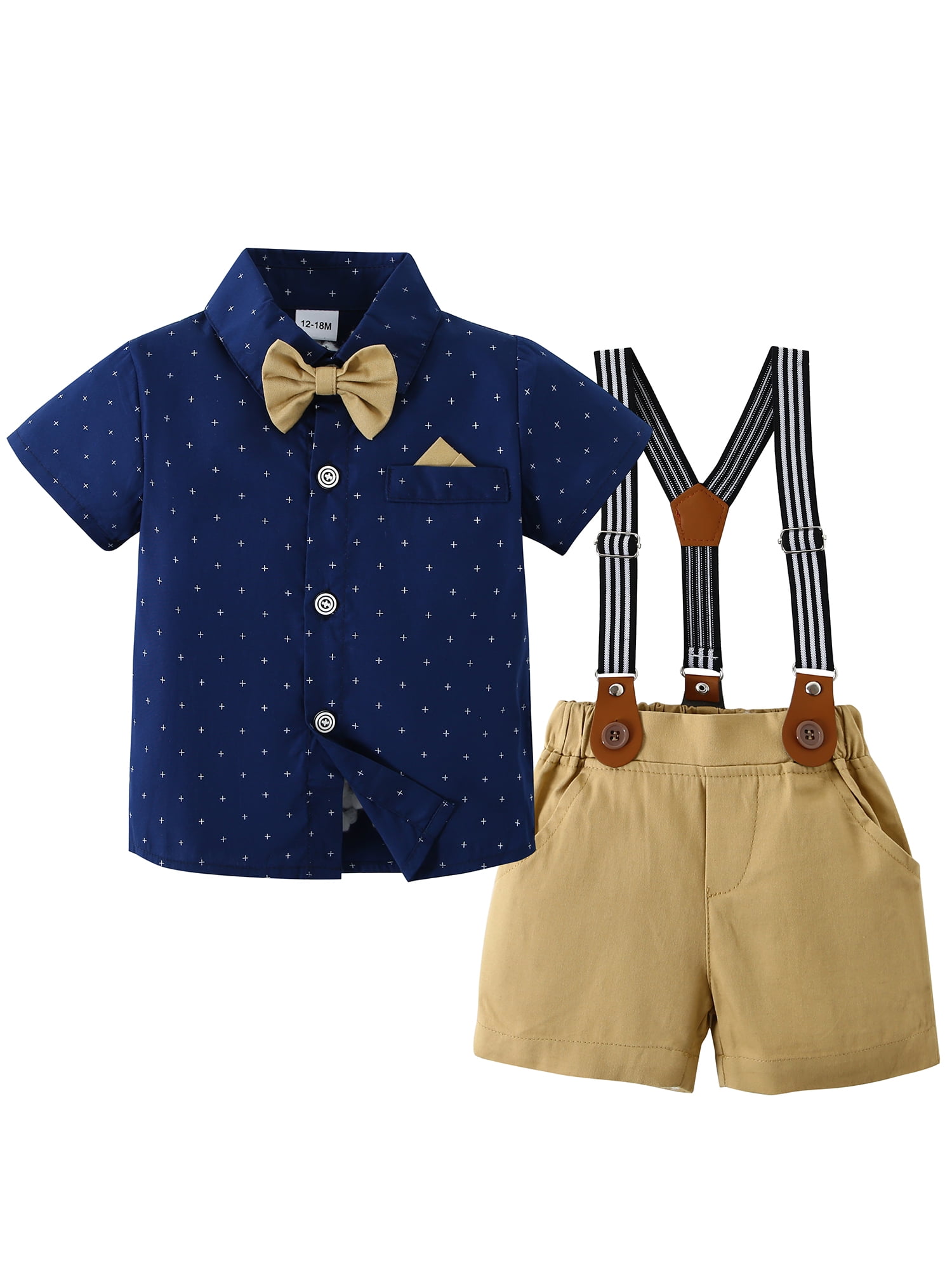 CARETOO Toddler Boy Clothes Suits Summer Formal Short Shirt Bowtie ...