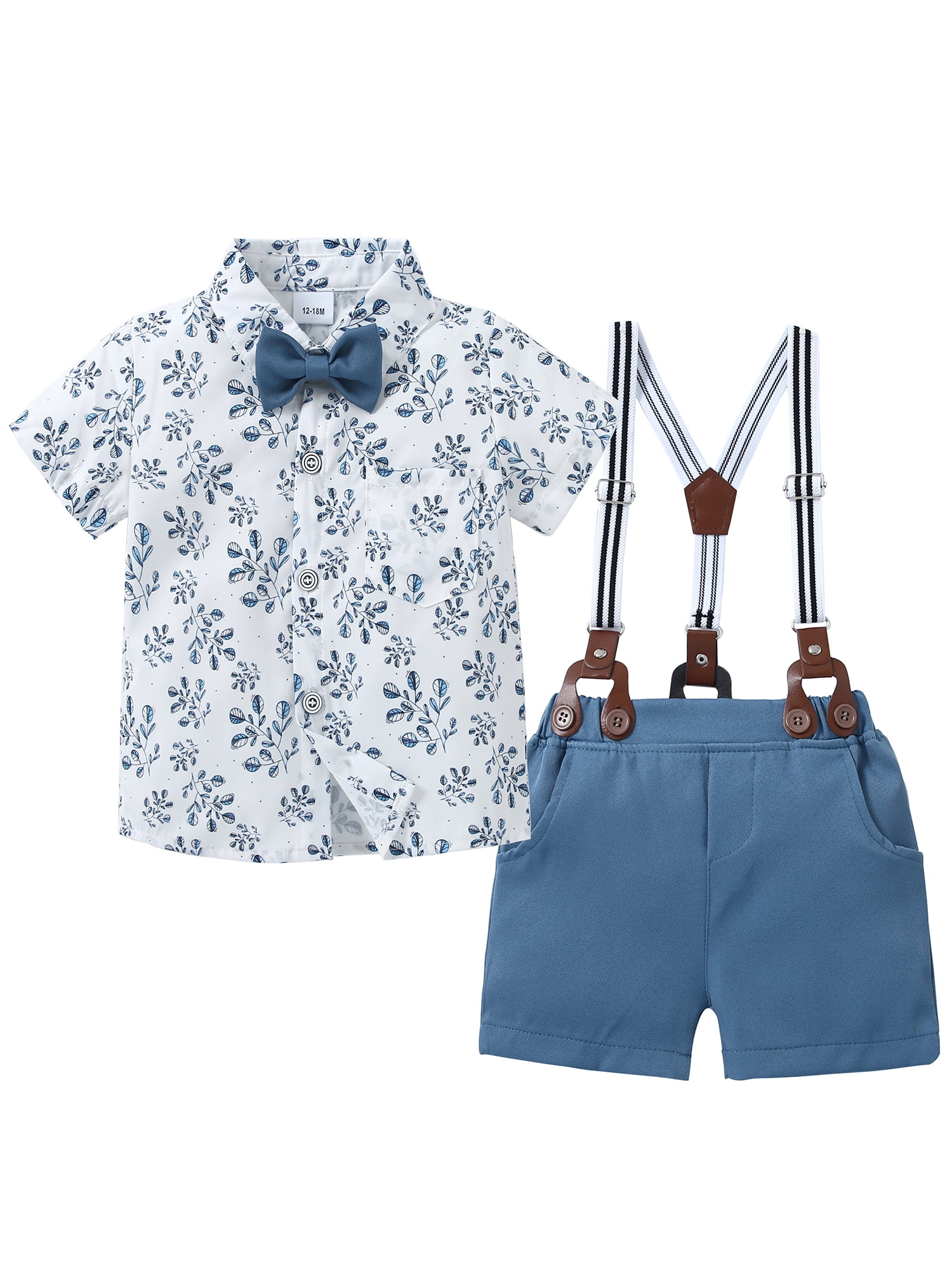 CARETOO Toddler Boy Outfit Clothes Suit Dress Shirt Bowtie Suspender ...
