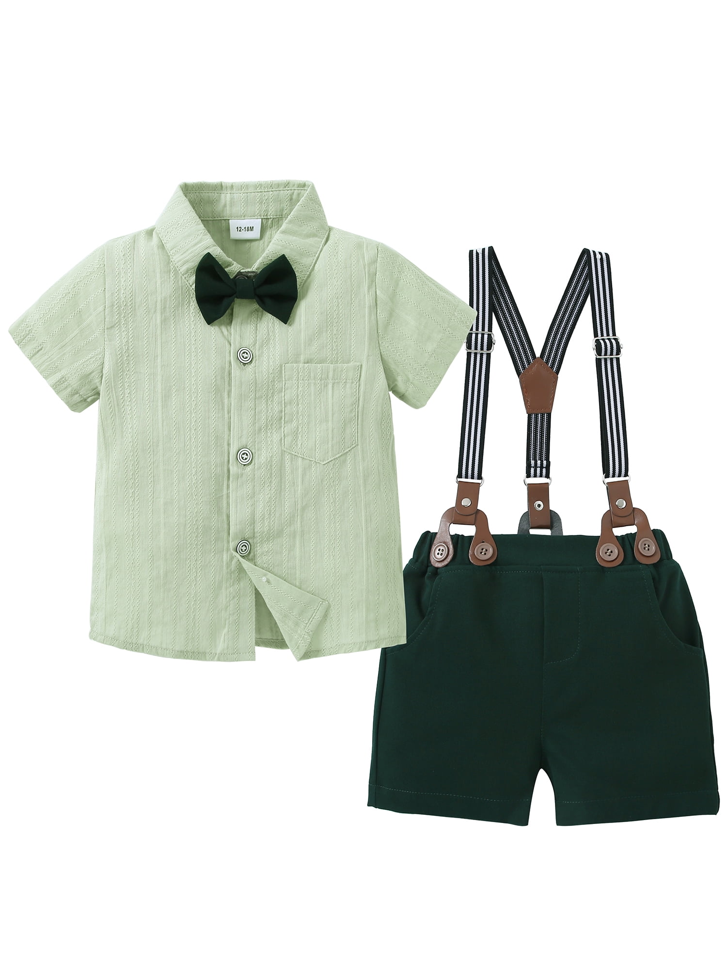 CARETOO Toddler Boy Outfit Clothes Suit Dress Shirt Bowtie Suspender ...