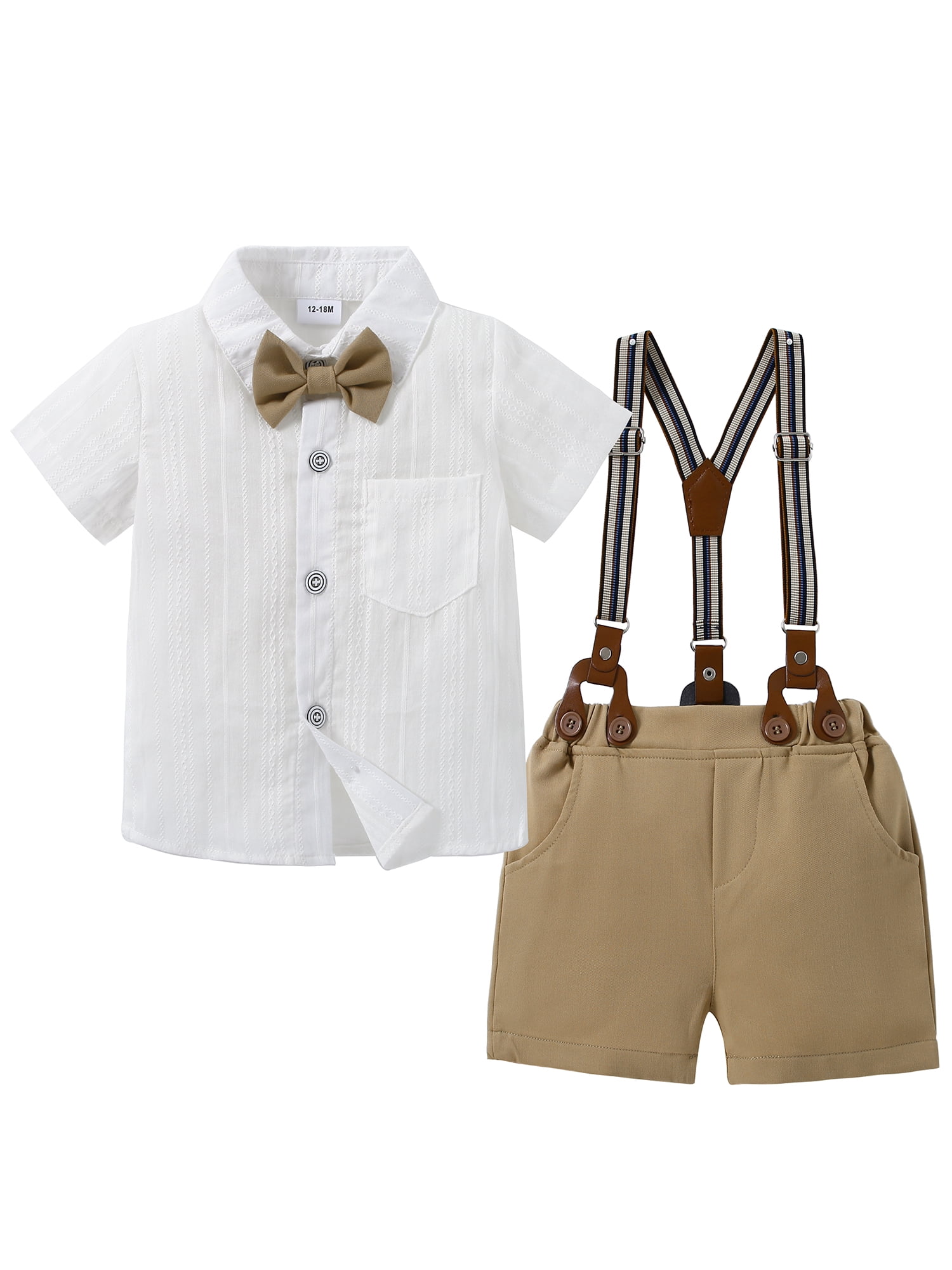 CARETOO Toddler Boy Outfit Clothes Suit Dress Shirt Bowtie Suspender ...