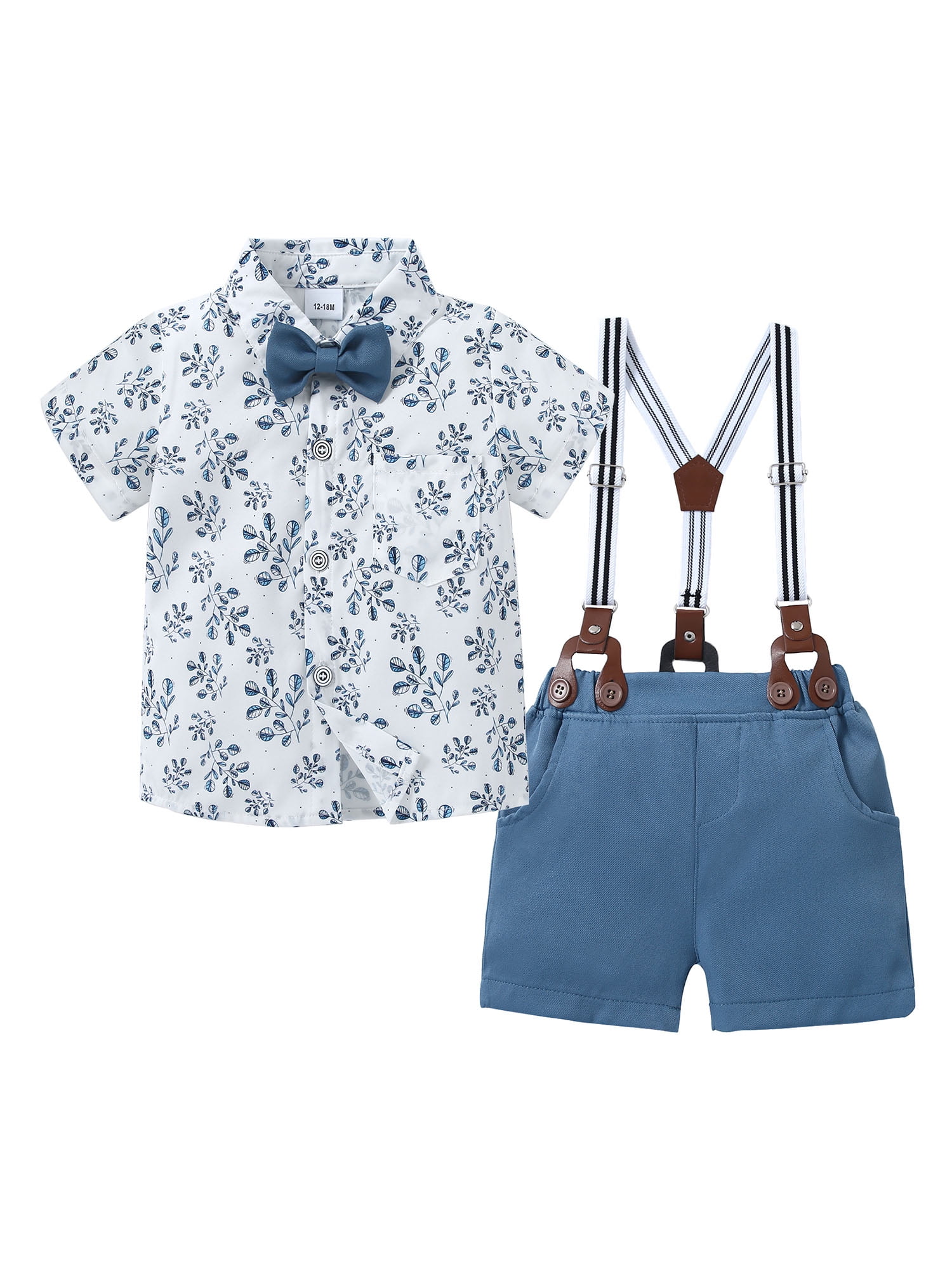 CARETOO Toddler Boy Outfit Clothes Suit Dress Shirt Bowtie Suspender ...