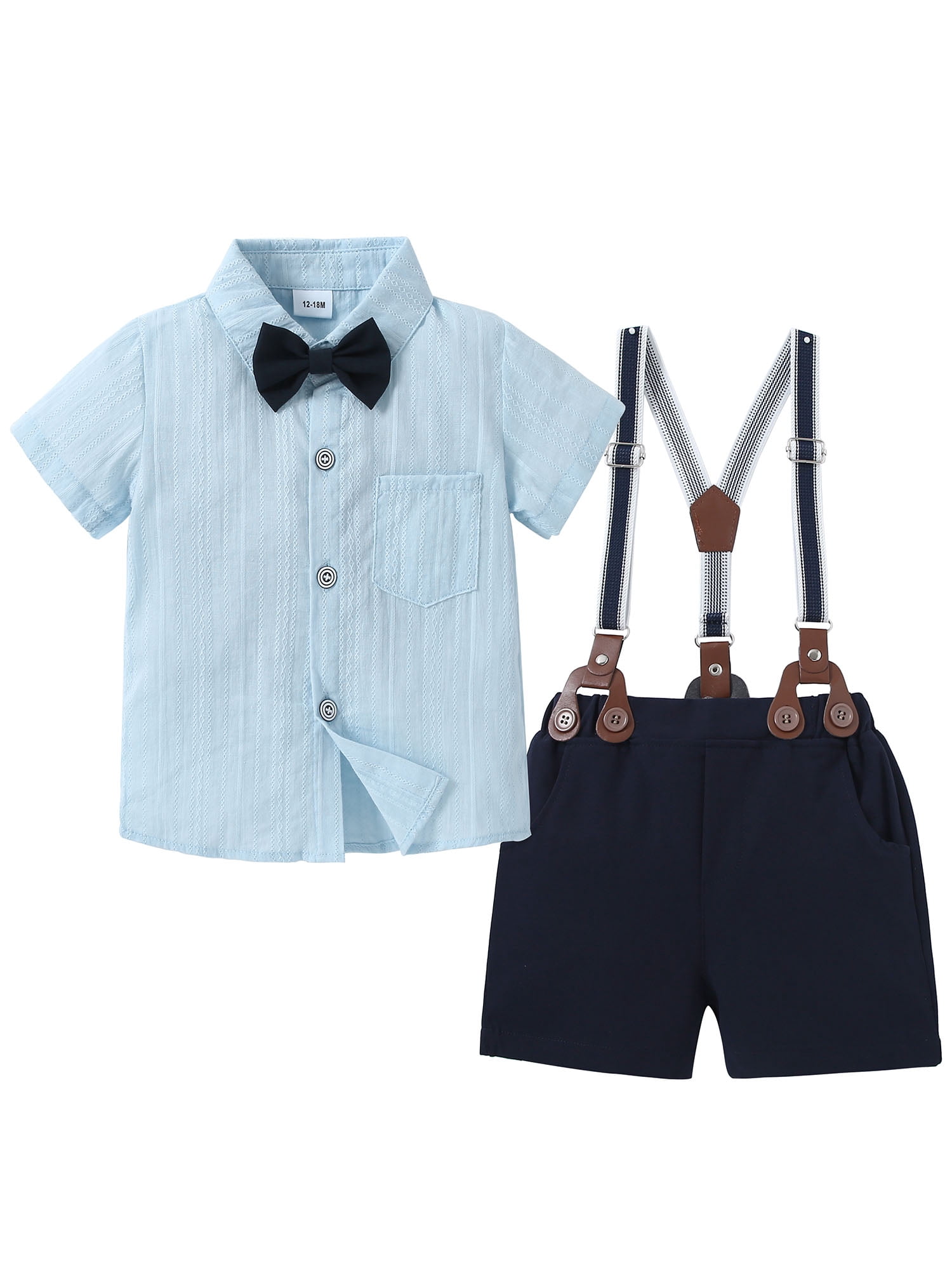 CARETOO Toddler Boy Outfit Clothes Suit Dress Shirt Bowtie Suspender ...