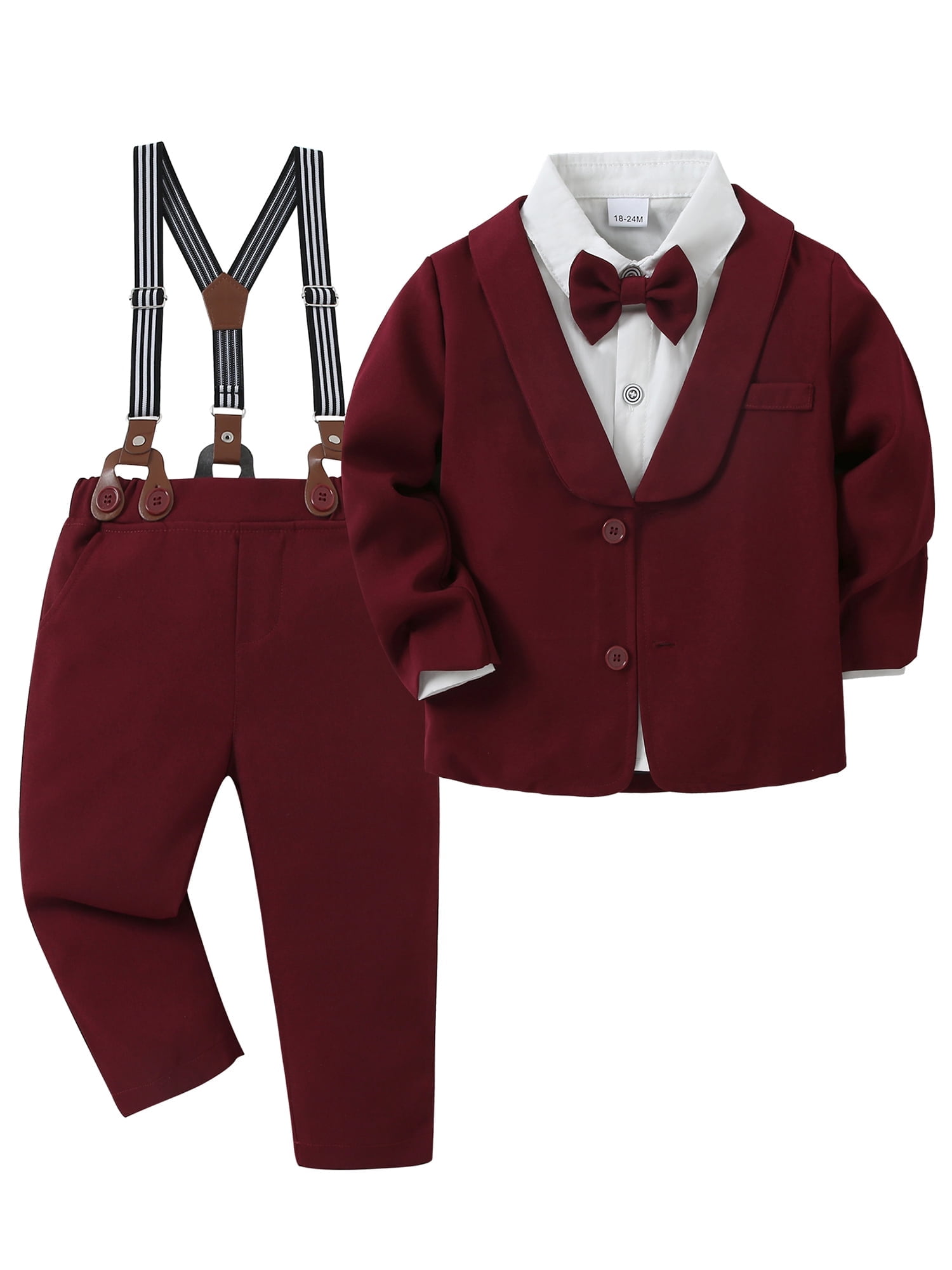 CARETOO Toddler Boy Suit 4Pcs Gentleman Outfits Dress Shirt Bowtie ...