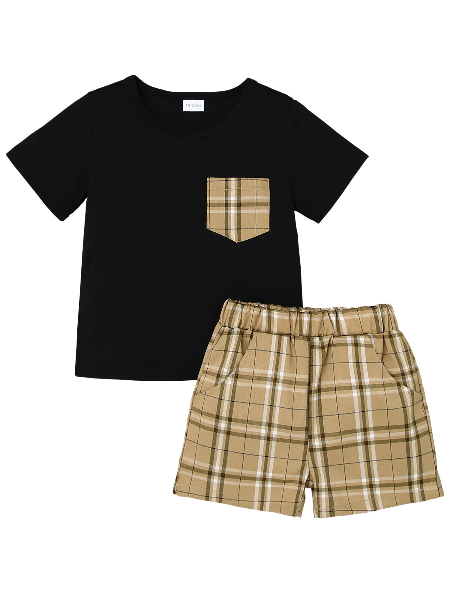 CARETOO Toddler Boys T-Shirt Crew Neck Plaid Shorts Set 2-7T Kids 2Pcs ...